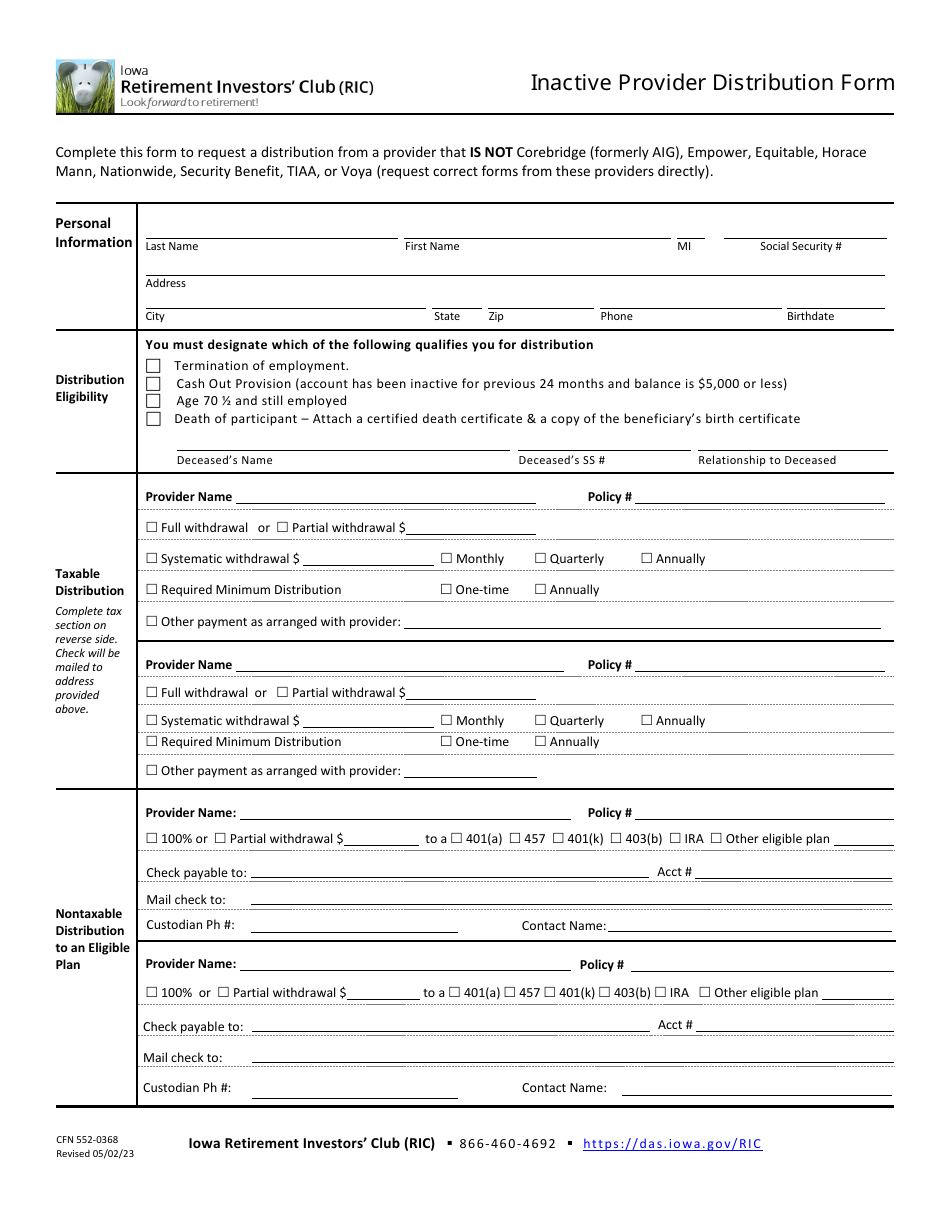 Form CFN552-0368 Download Printable PDF or Fill Online Inactive ...