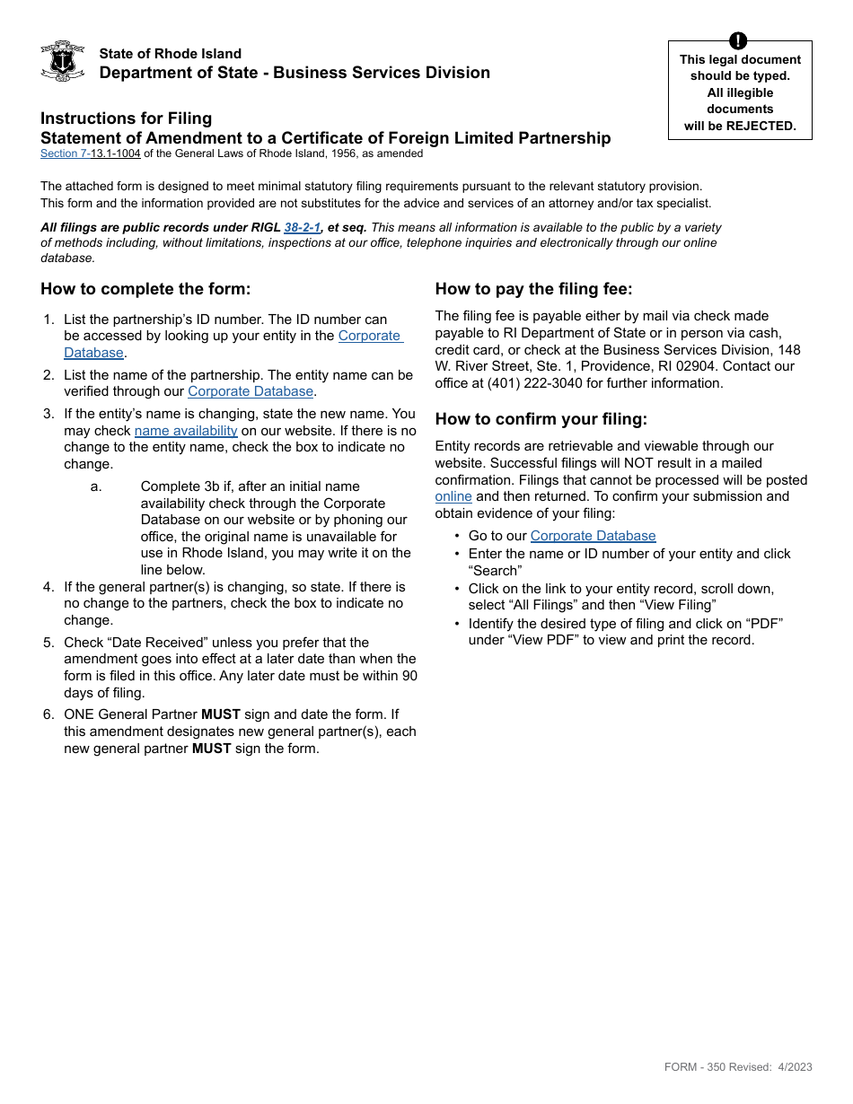 Form 351 - Fill Out, Sign Online and Download Fillable PDF, Rhode ...