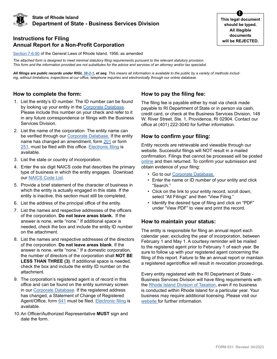 Form 631 Download Fillable PDF or Fill Online Annual Report for a Non ...