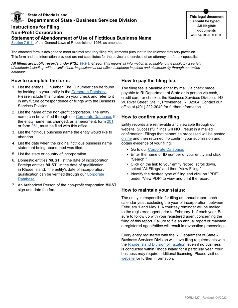 Form 627 Download Fillable PDF or Fill Online Statement of Abandonment ...