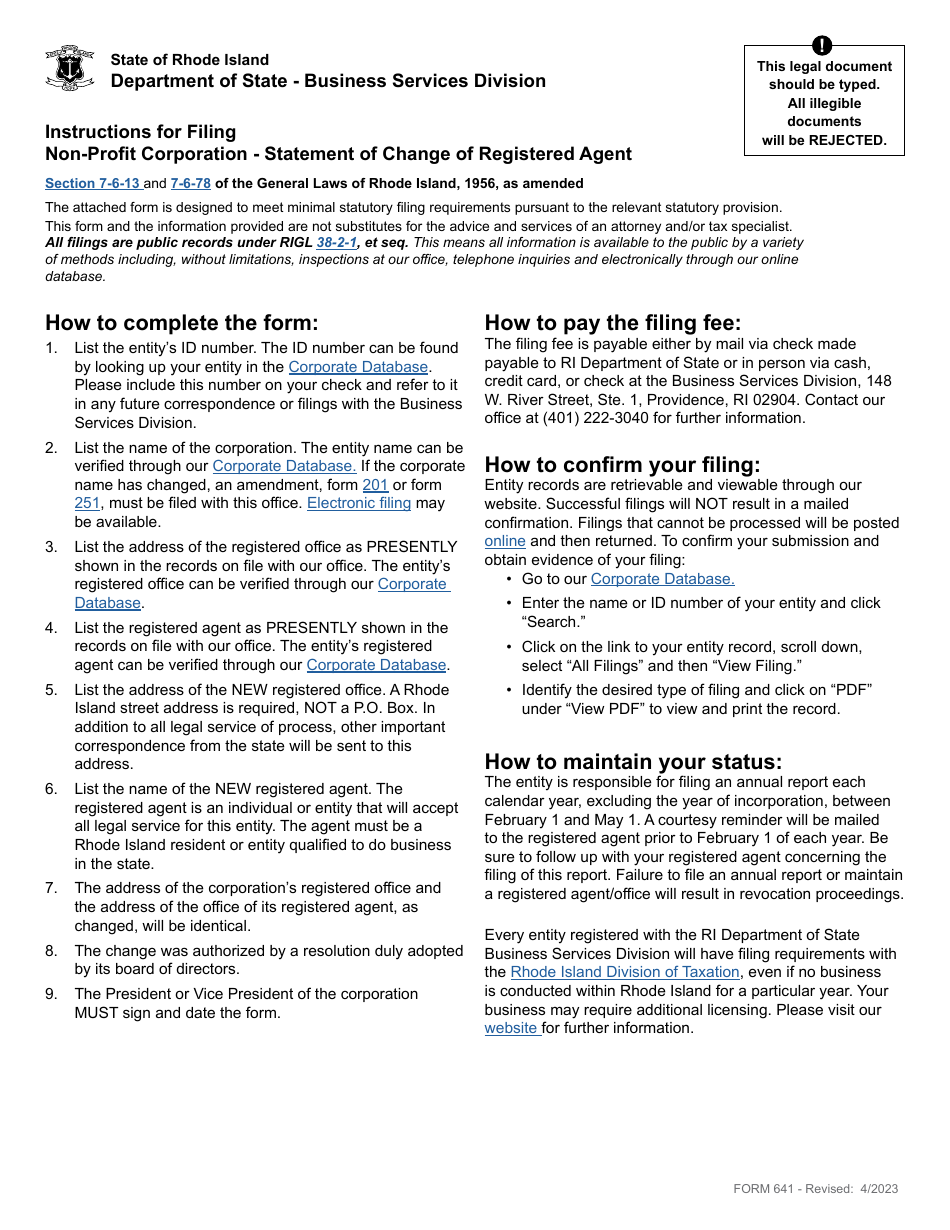 Form 641 Download Fillable PDF or Fill Online Statement of Change of ...