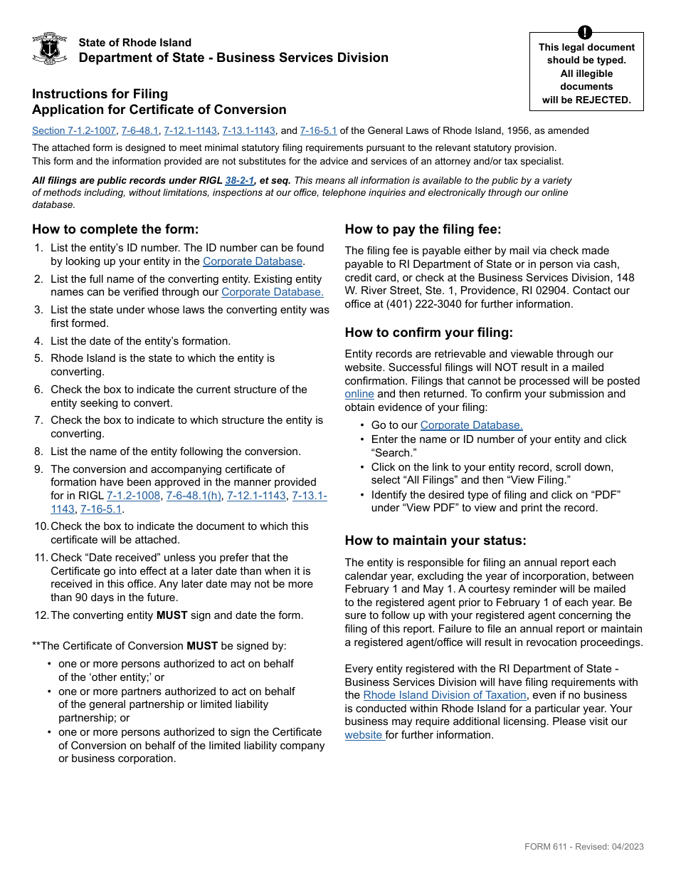 Form 611 Download Fillable PDF or Fill Online Application for ...