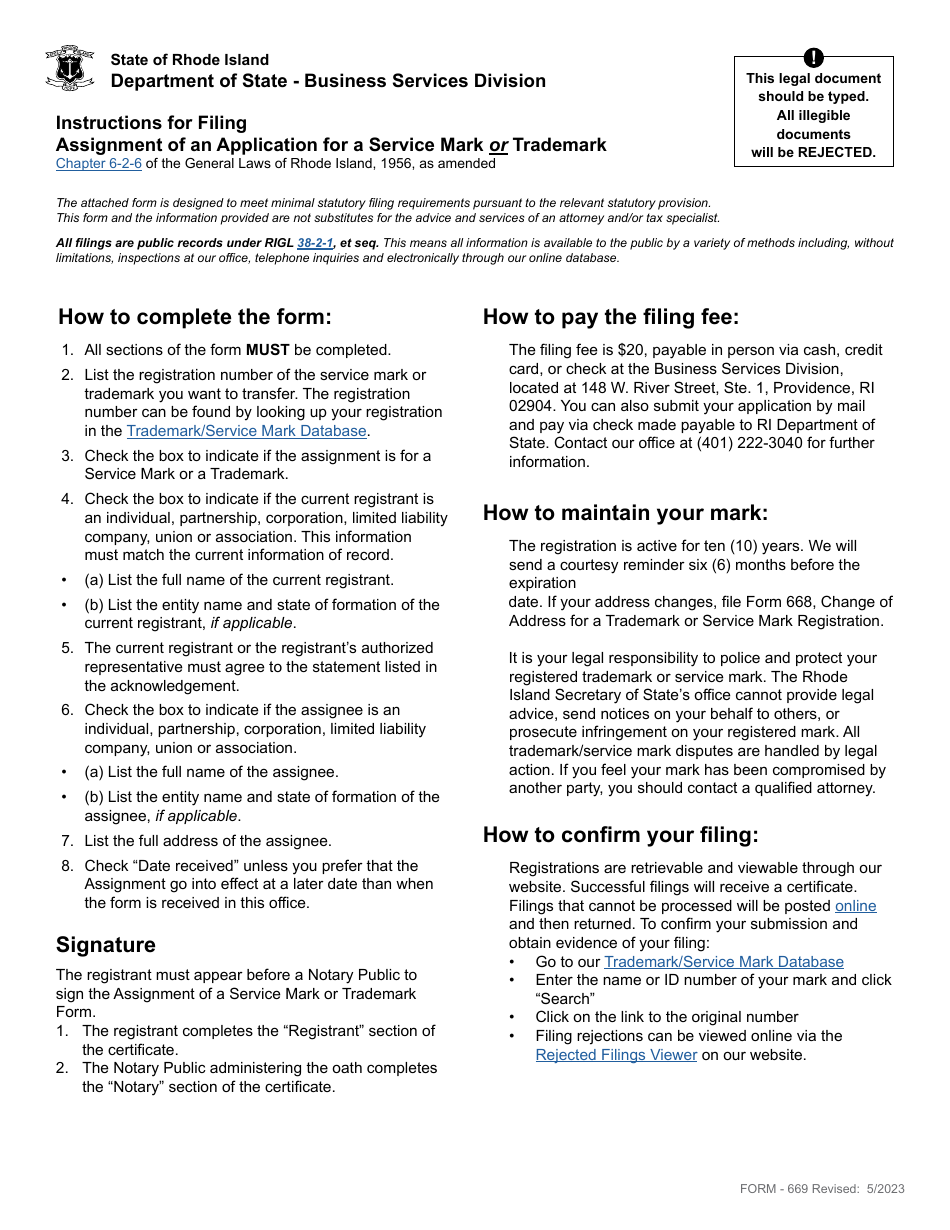 Form 669 Download Fillable PDF or Fill Online Assignment of an ...