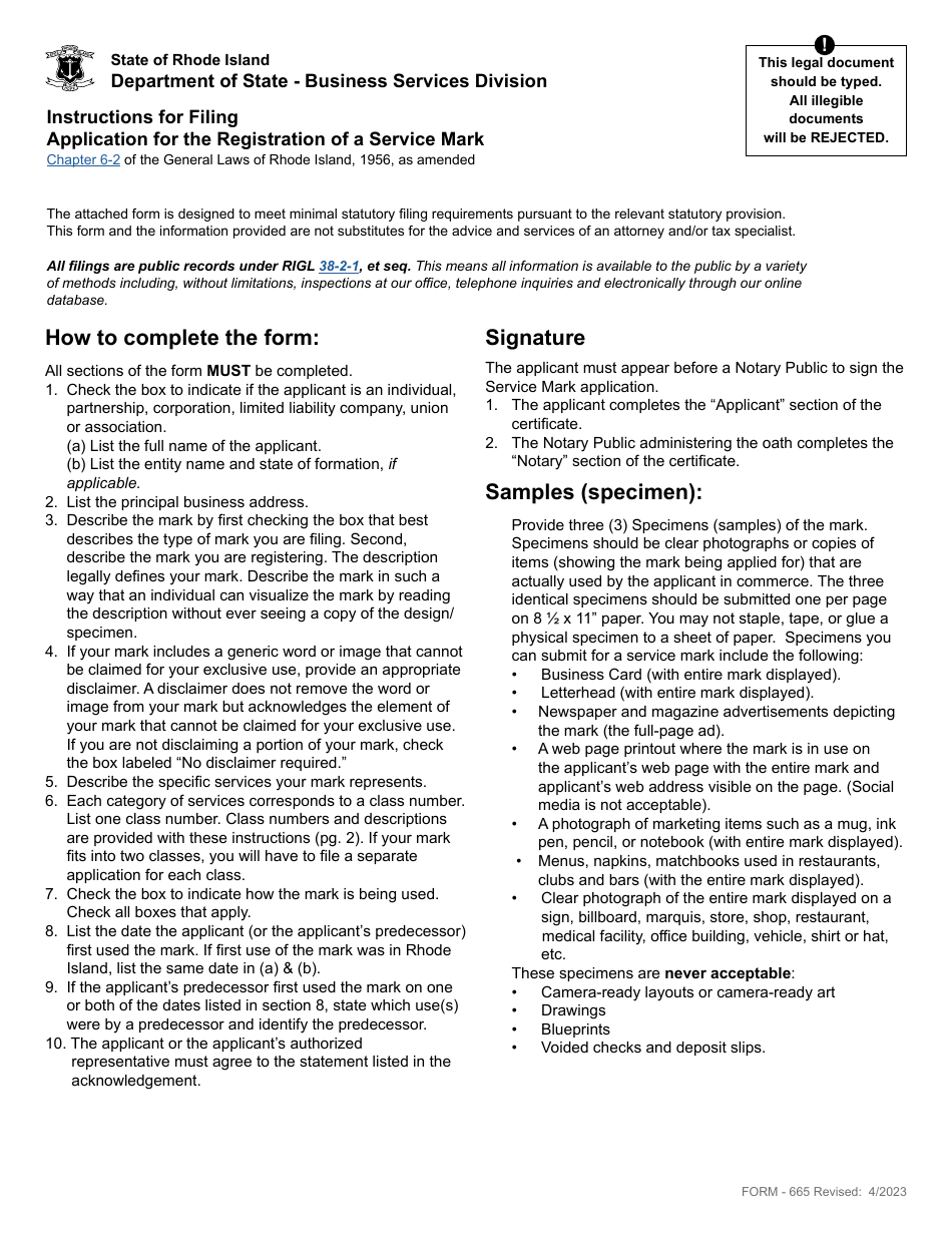 Form 665 Download Fillable PDF or Fill Online Application for the ...