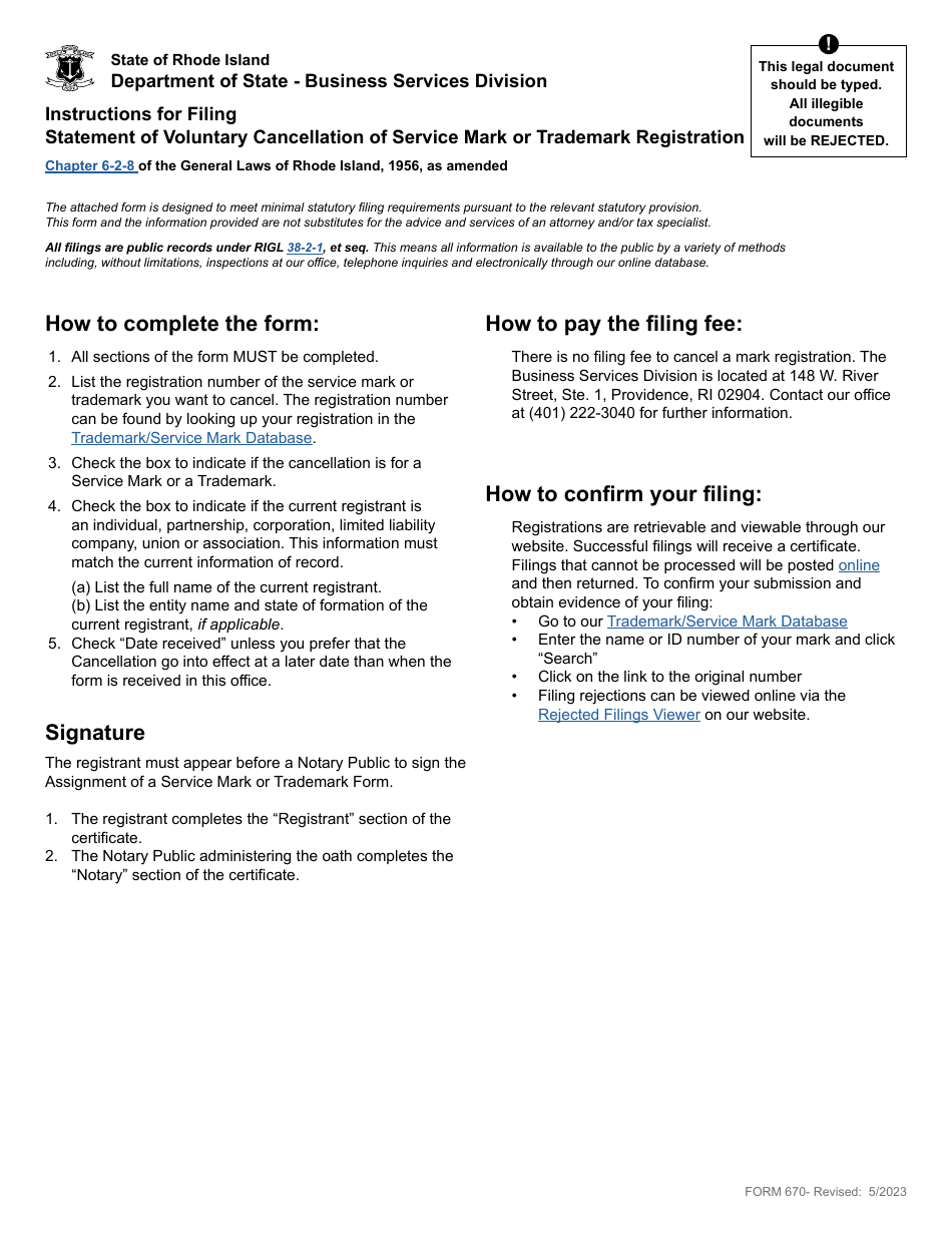 Form 670 Download Fillable PDF or Fill Online Statement of Voluntary ...