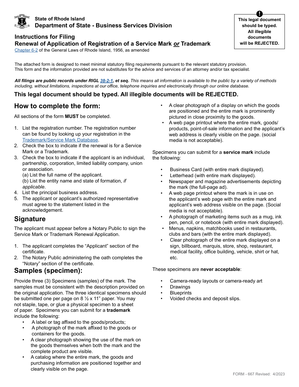 Form 667 Download Fillable PDF or Fill Online Renewal of Application of ...