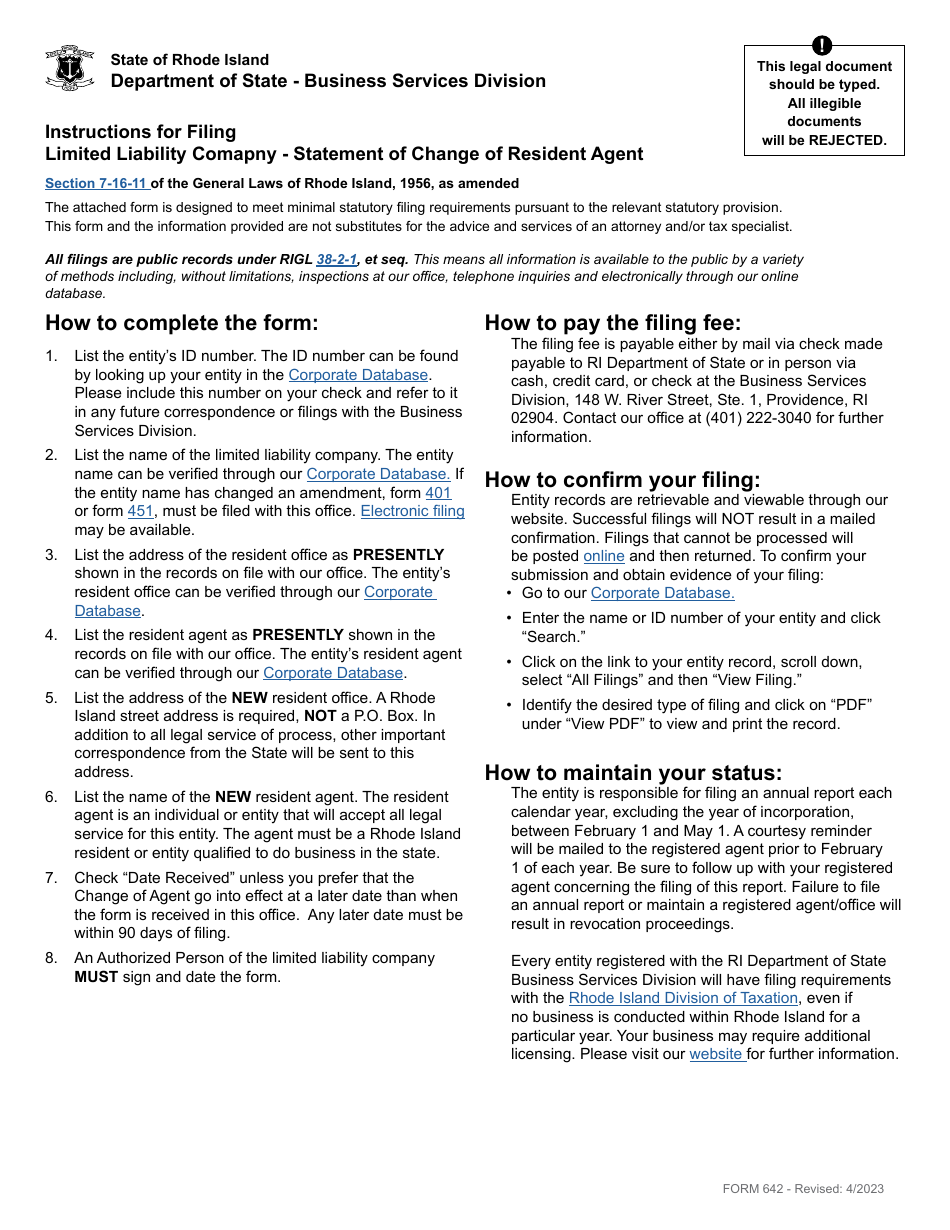 Form 642 Download Fillable PDF or Fill Online Statement of Change of ...