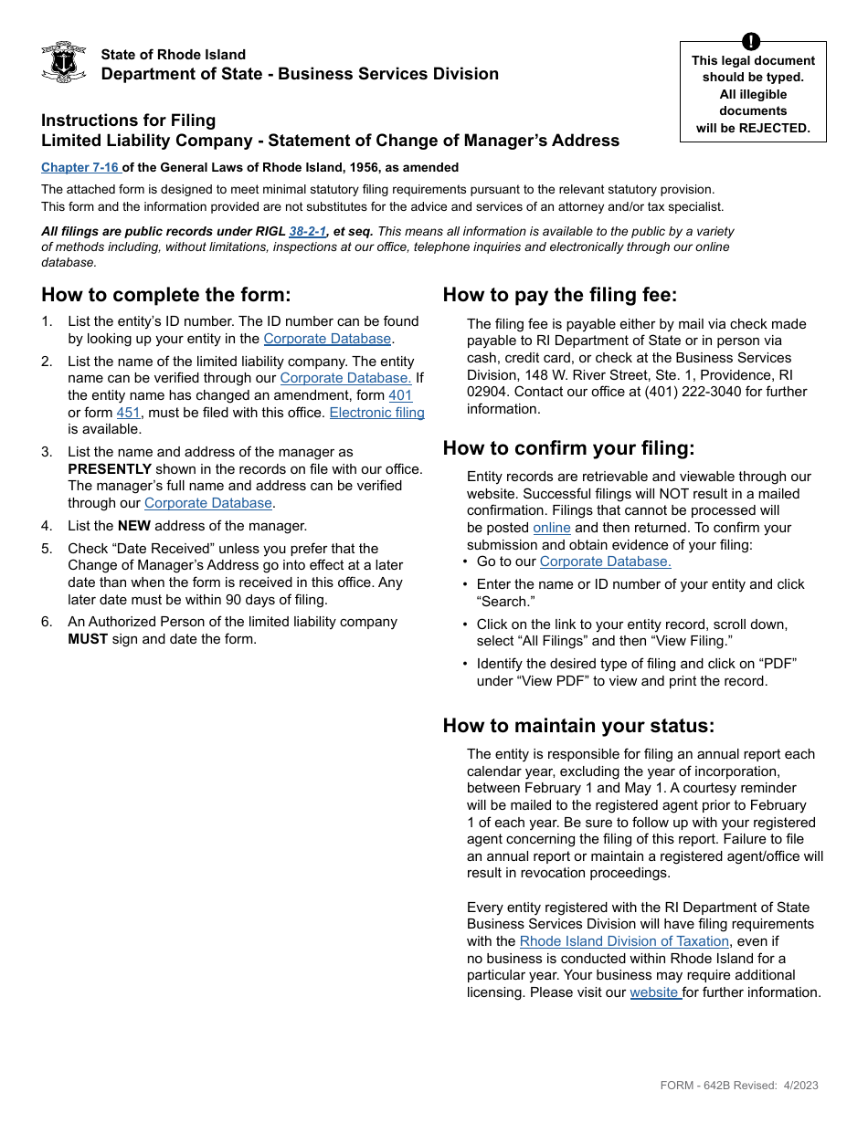 Form 642B Download Fillable PDF or Fill Online Statement of Change of ...