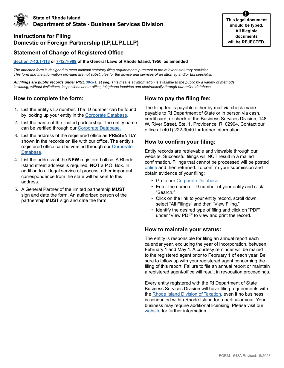 Form 643A Download Fillable PDF or Fill Online Statement of Change of ...
