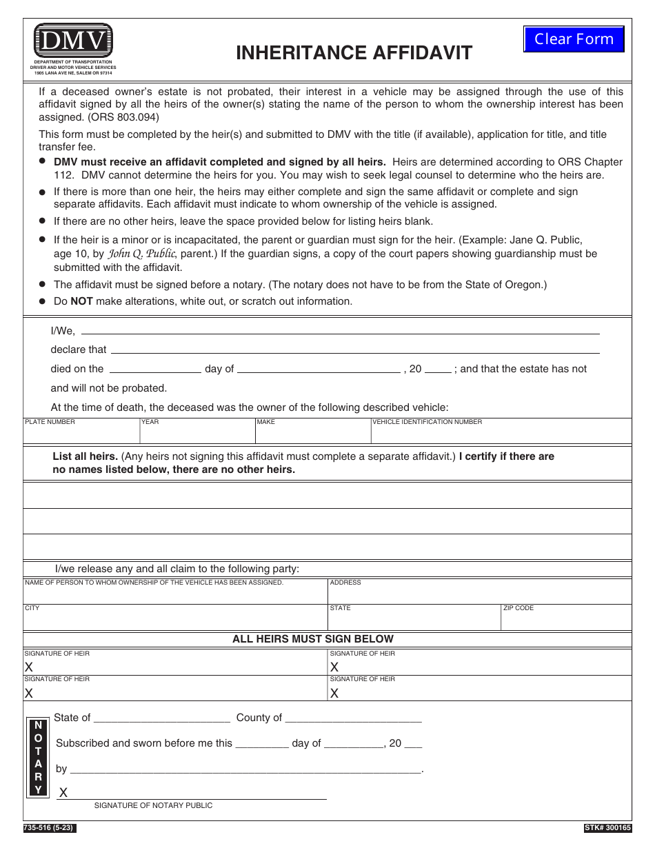 Form 735-516 - Fill Out, Sign Online and Download Fillable PDF, Oregon | Templateroller