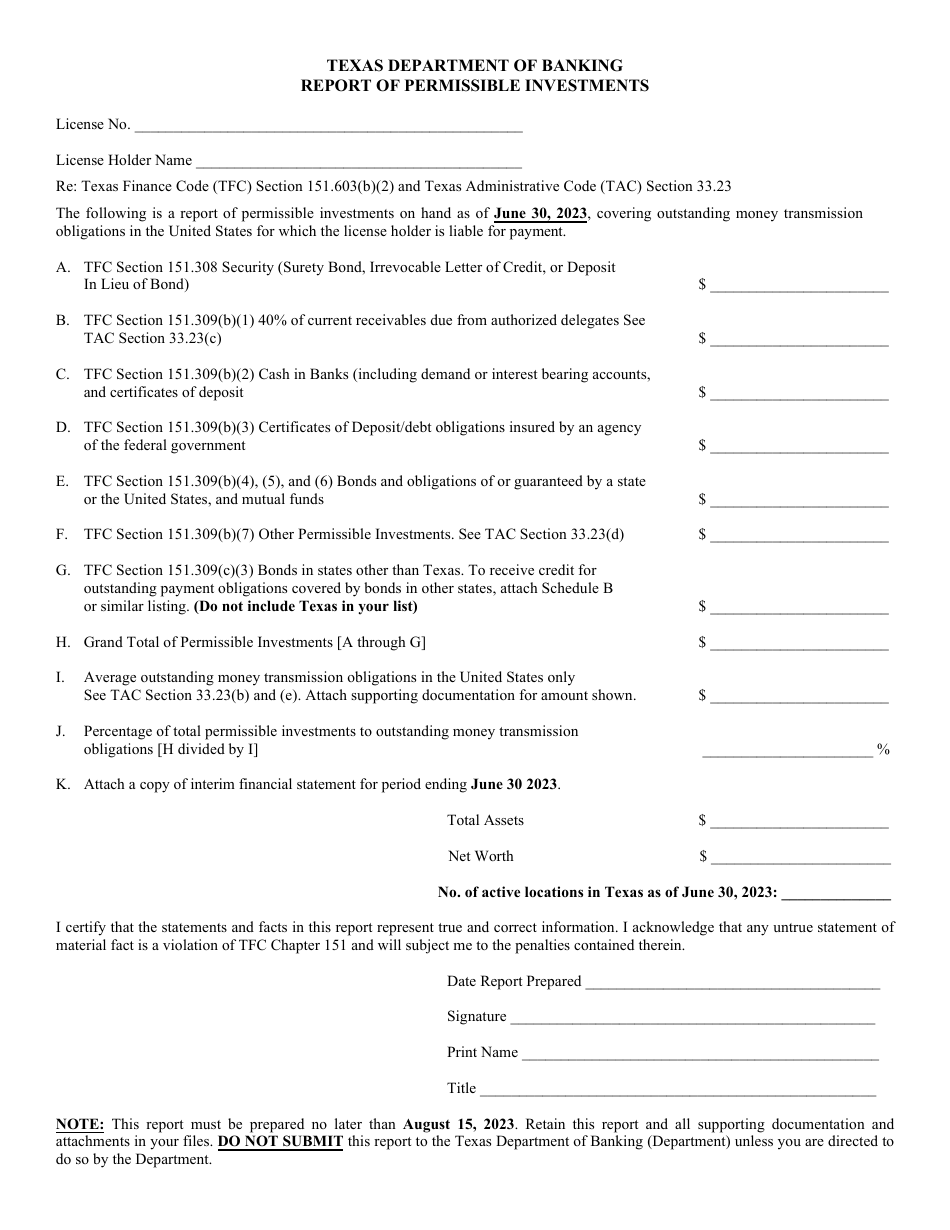 2023 Texas Report of Permissible Investments - 2nd Quarter Download ...