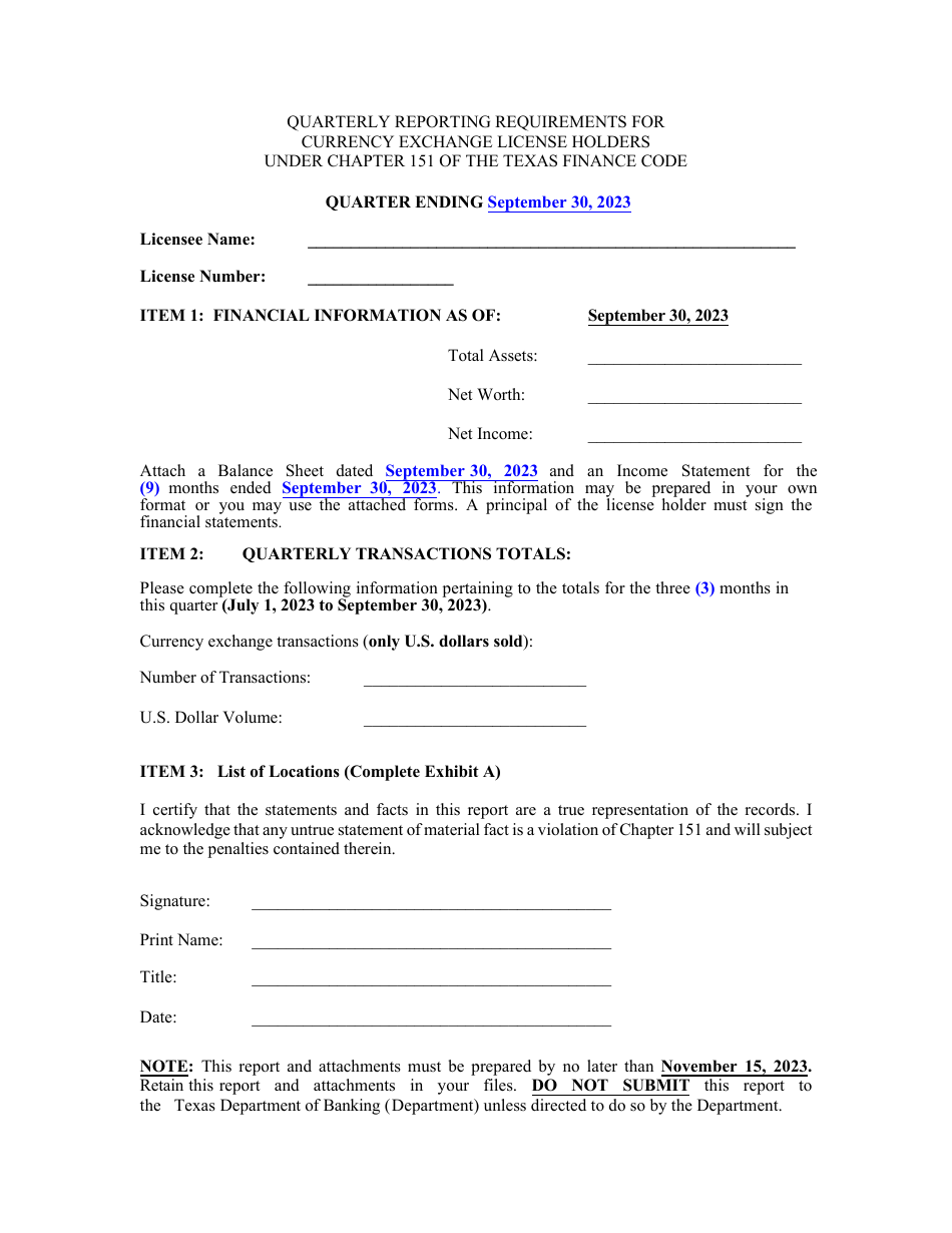 2023 Texas Currency Exchange License Holders - 3rd Quarter - Fill Out ...
