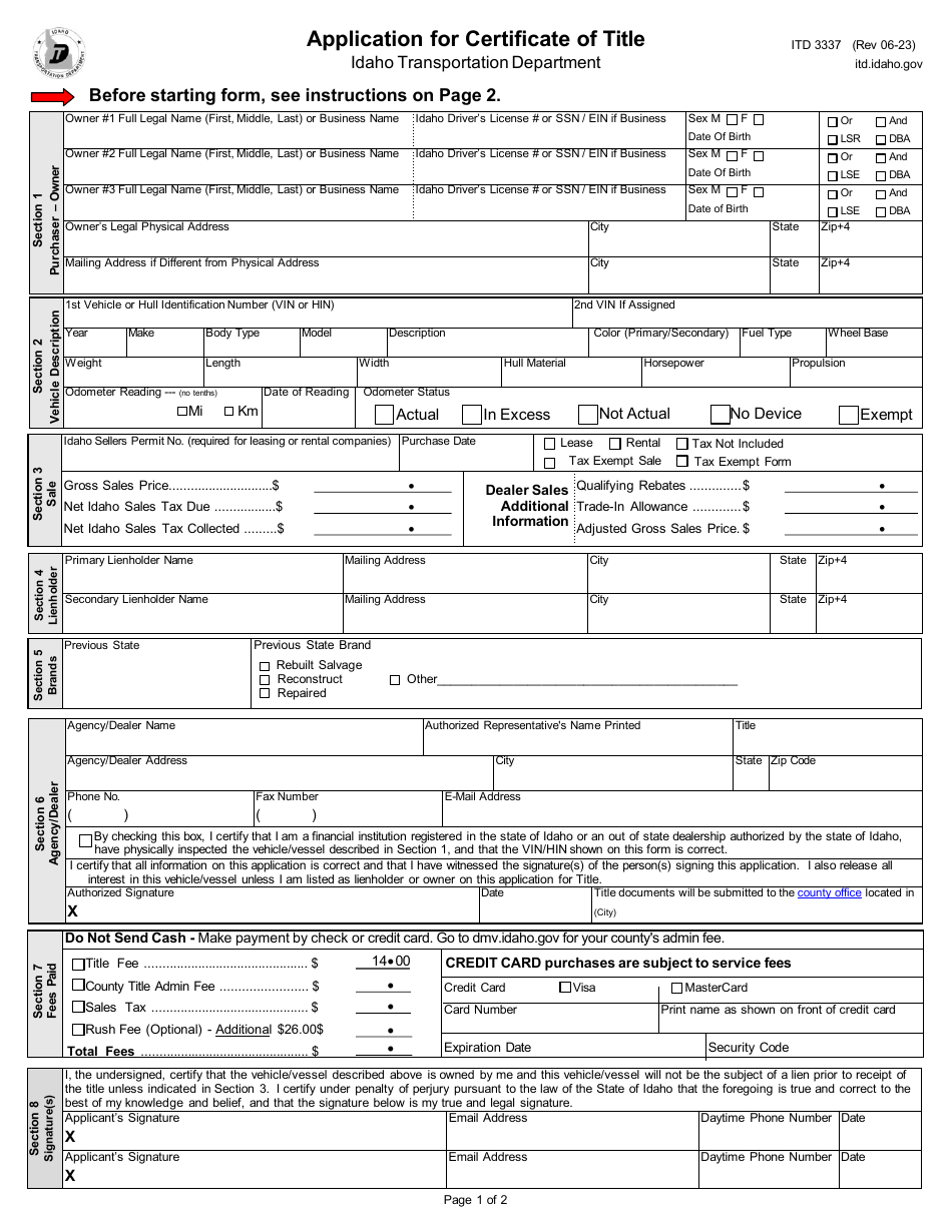 Form ITD3337 Download Fillable PDF or Fill Online Application for ...