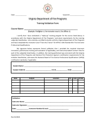 Virginia Training Validation Form Download Printable PDF | Templateroller