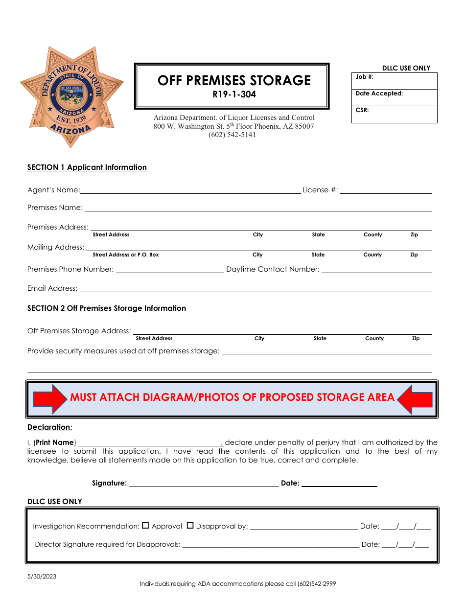 Arizona Off Premises Storage - Fill Out, Sign Online and Download PDF ...