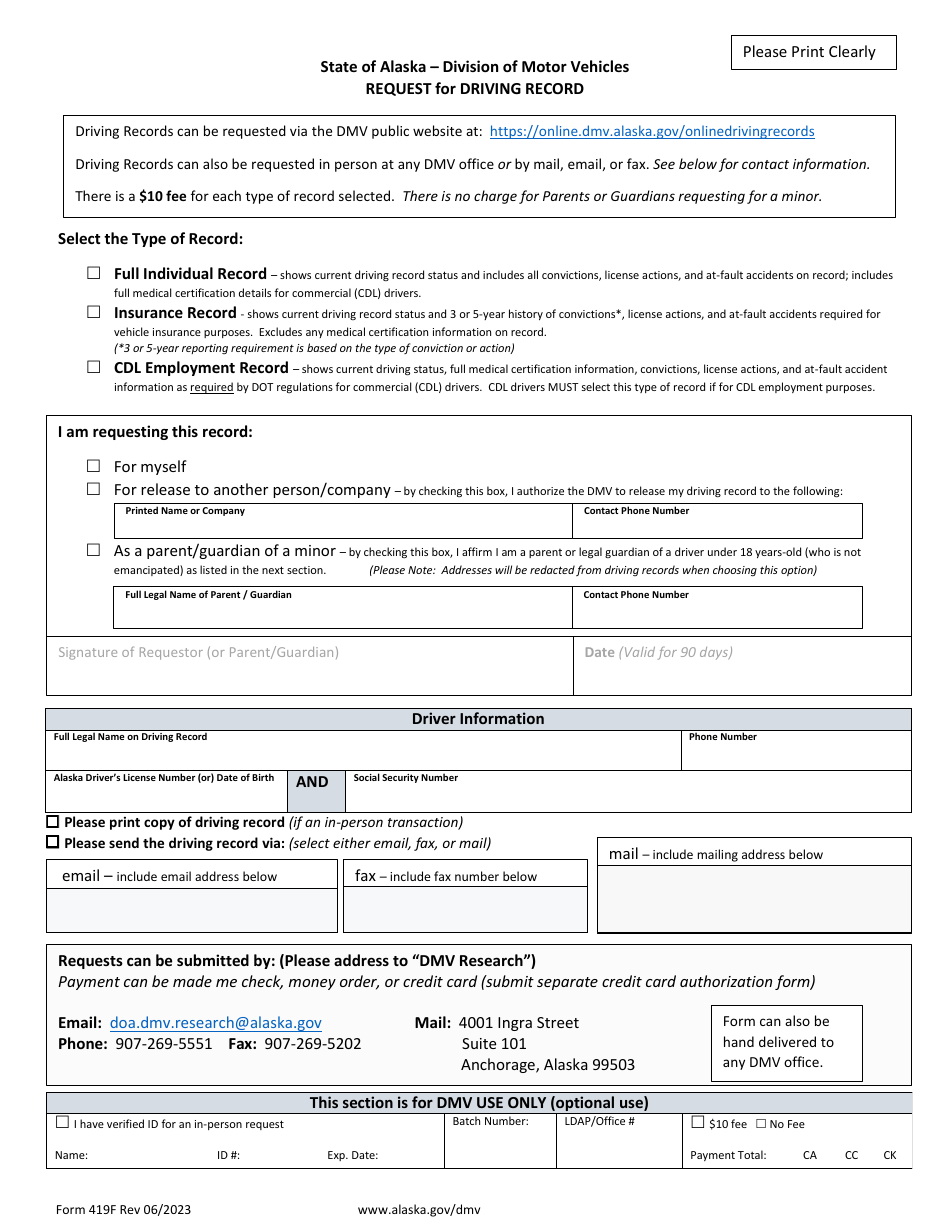 Form 419F Download Fillable PDF or Fill Online Request for Driving ...