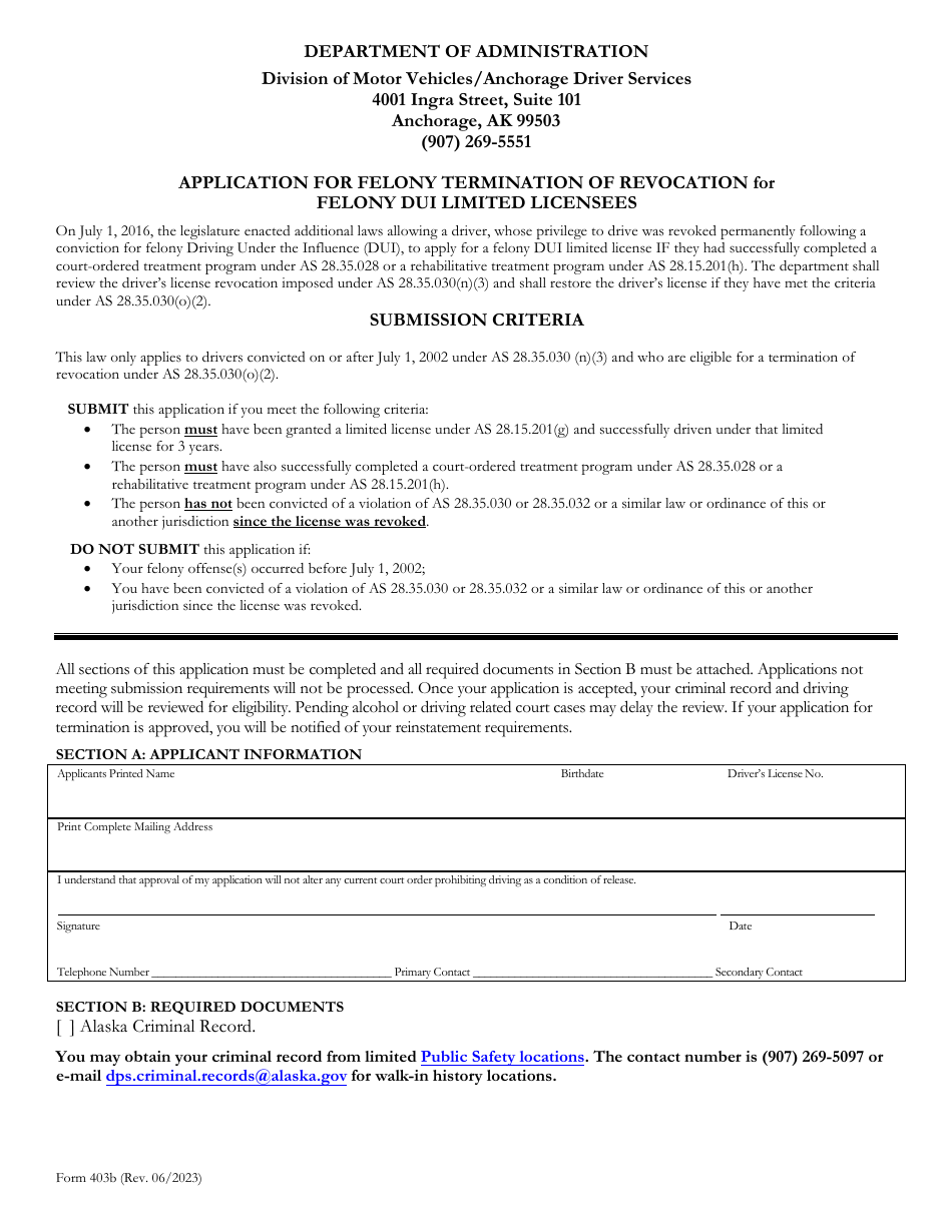 Form 403B Download Printable PDF or Fill Online Application for Felony ...