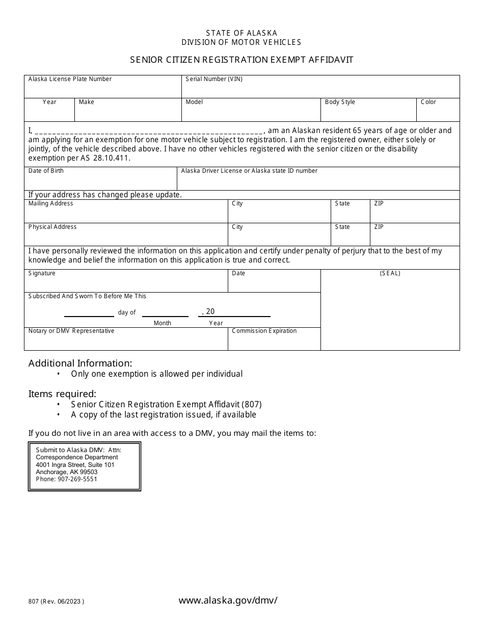 Form 807 Download Fillable PDF or Fill Online Senior Citizen ...