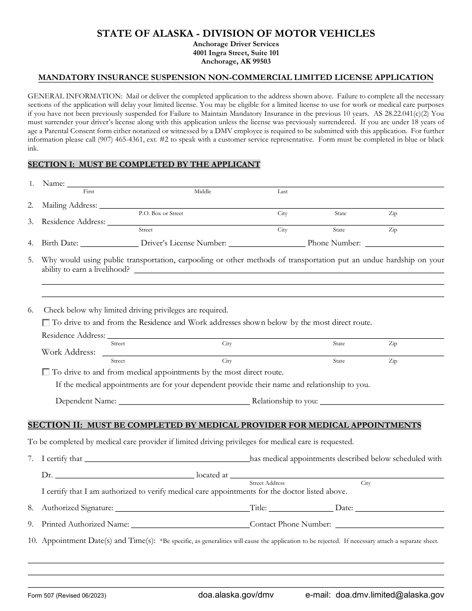 Form 507 - Fill Out, Sign Online and Download Printable PDF, Alaska ...