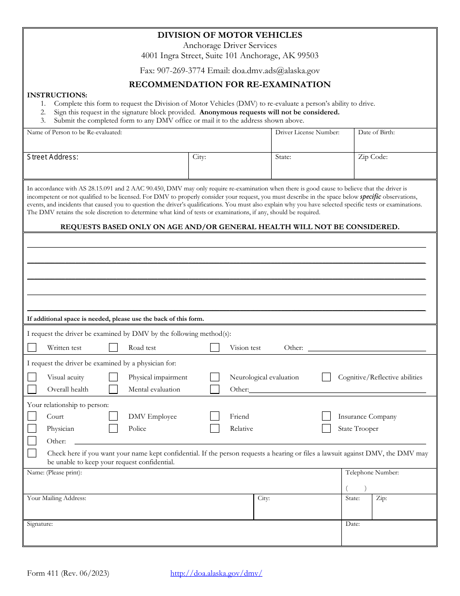 Form 411 - Fill Out, Sign Online and Download Fillable PDF, Alaska ...