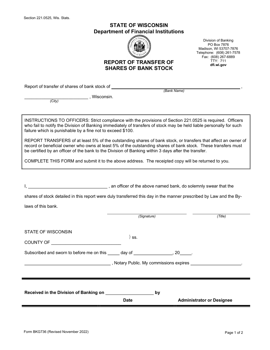 Form BKG736 - Fill Out, Sign Online and Download Fillable PDF ...