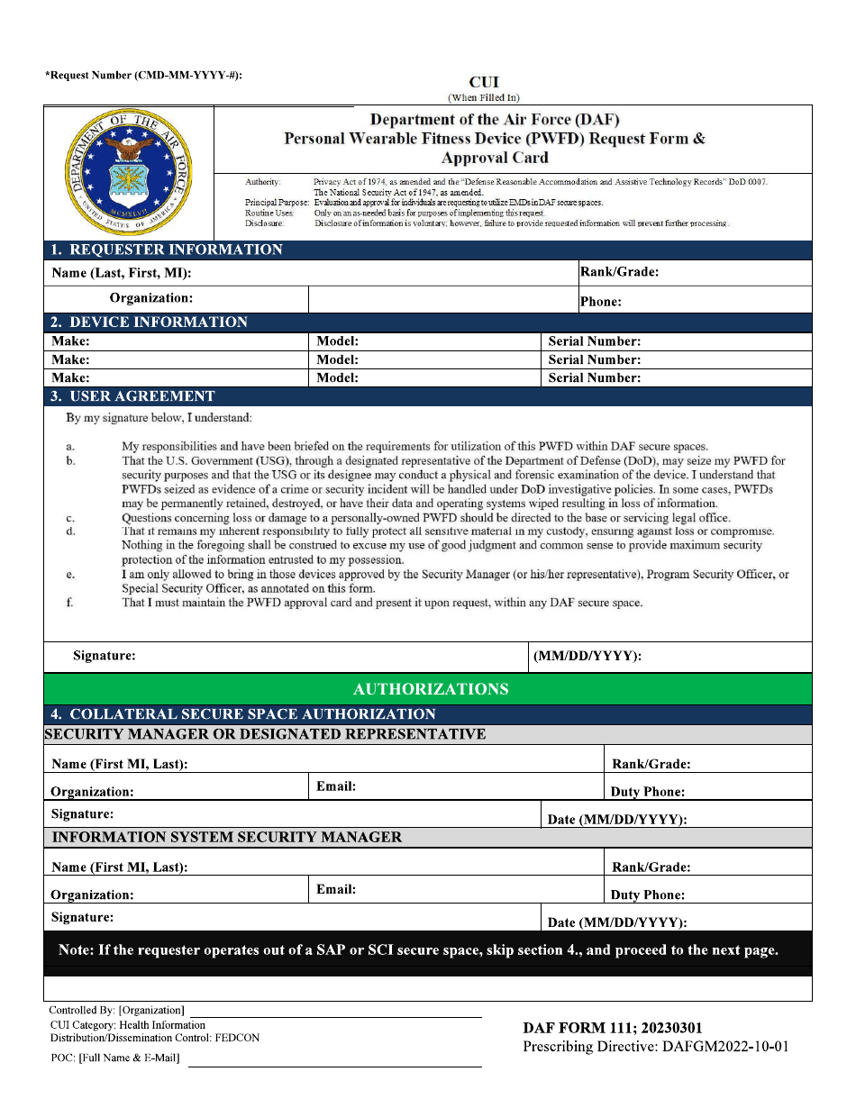 DAF Form 111 - Fill Out, Sign Online and Download Fillable PDF ...