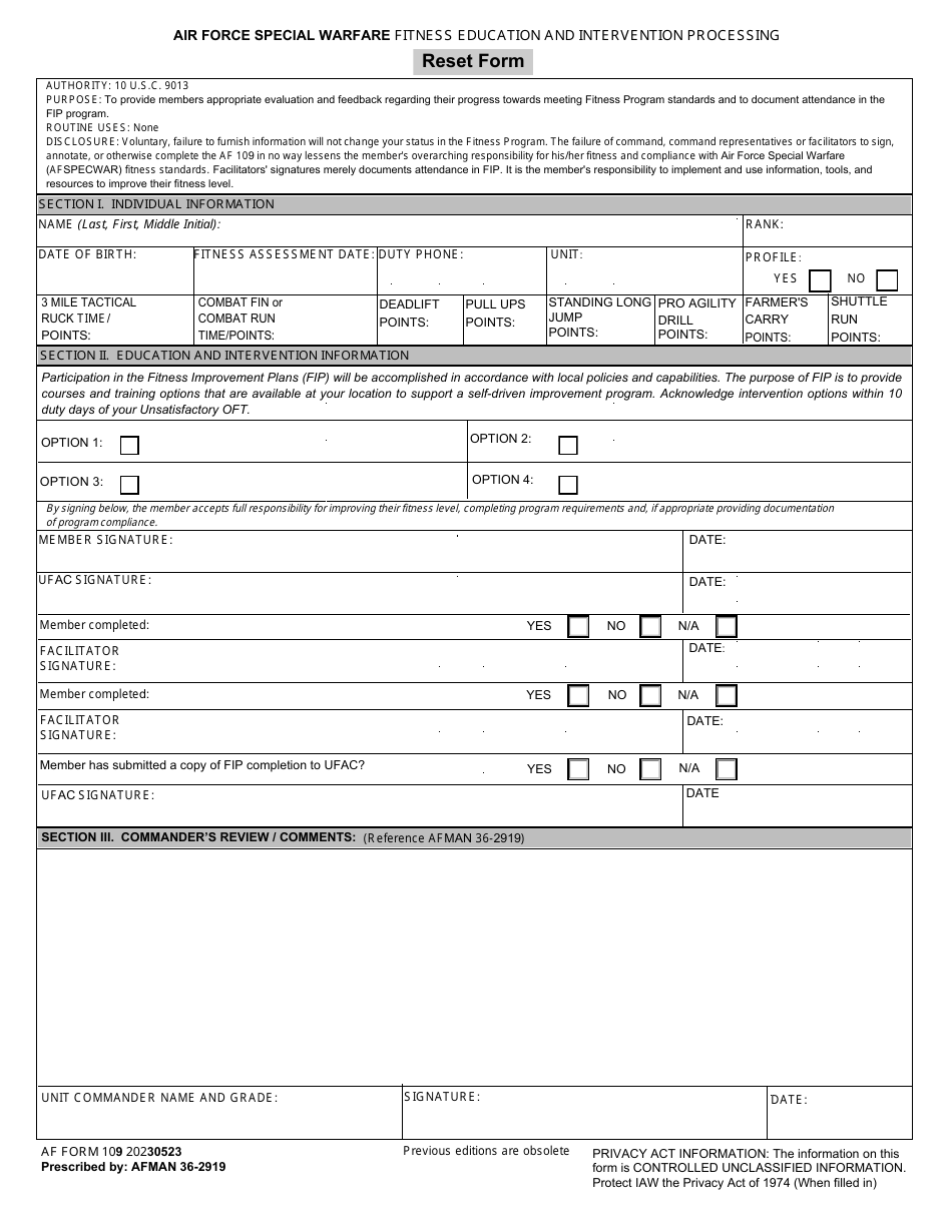 AF Form 109 - Fill Out, Sign Online and Download Fillable PDF ...