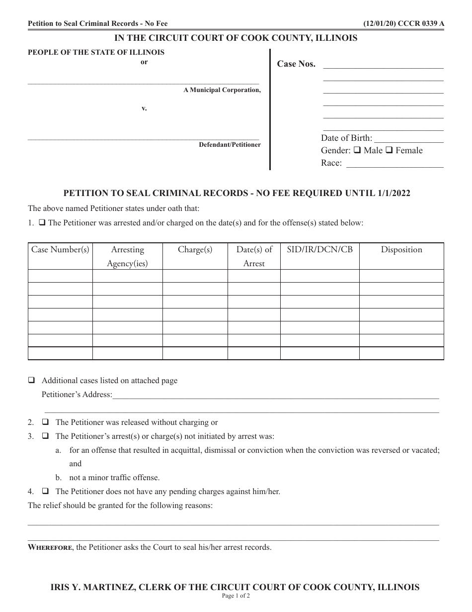 Form CCCR0339 - Fill Out, Sign Online and Download Fillable PDF, Cook ...