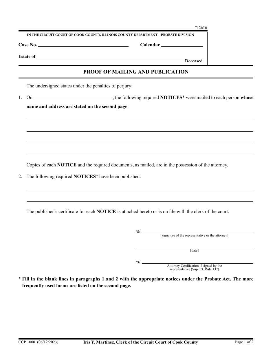 Form CCP1000 Download Fillable PDF or Fill Online Proof of Mailing and ...