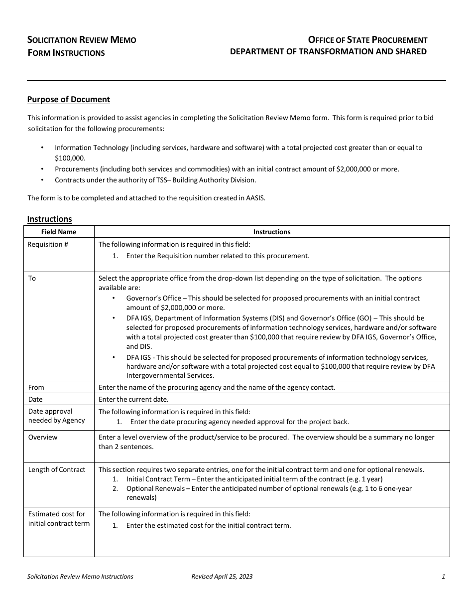 Download Instructions for Solicitation for Review Memo PDF | Templateroller
