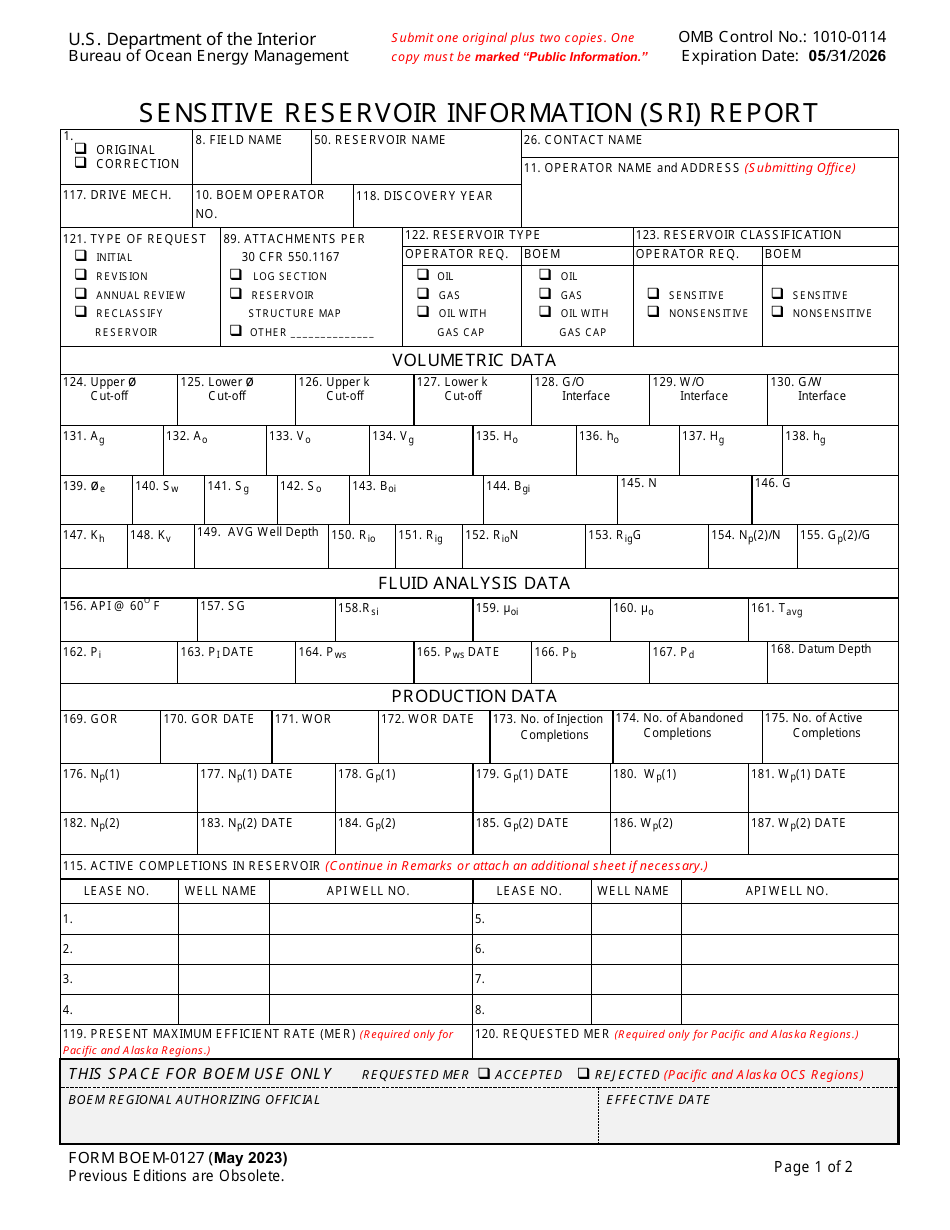 Form BOEM-0127 Download Fillable PDF or Fill Online Sensitive Reservoir ...