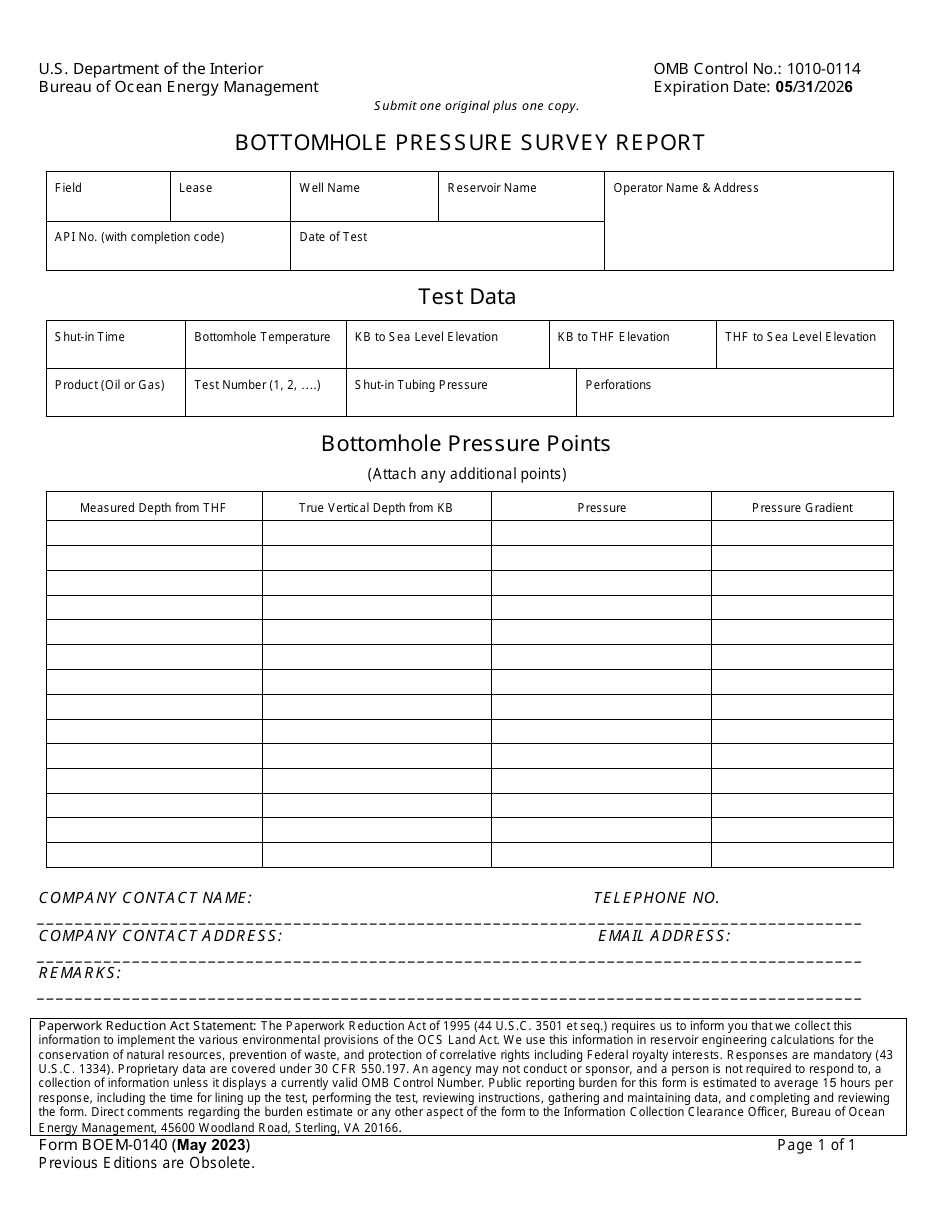 Form BOEM-0140 Download Fillable PDF or Fill Online Bottomhole Pressure ...