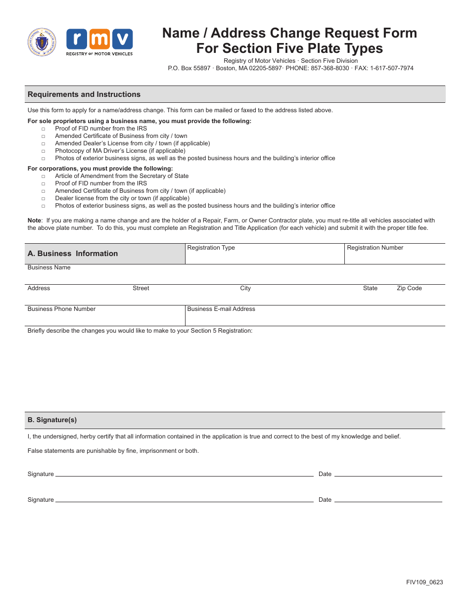 Form FIV109 Download Fillable PDF or Fill Online Name/Address Change ...