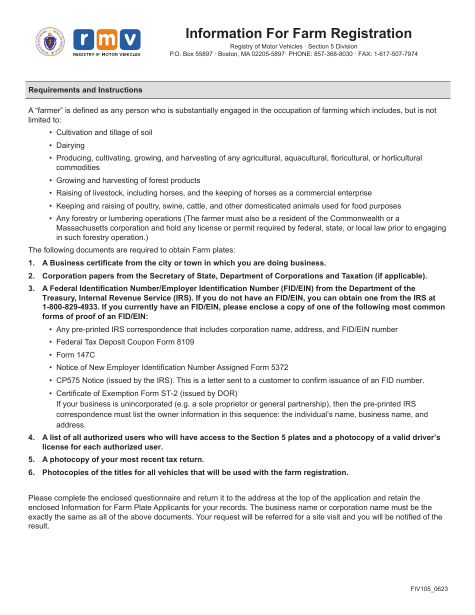 Form FIV105 Download Fillable PDF or Fill Online Application for Farm ...