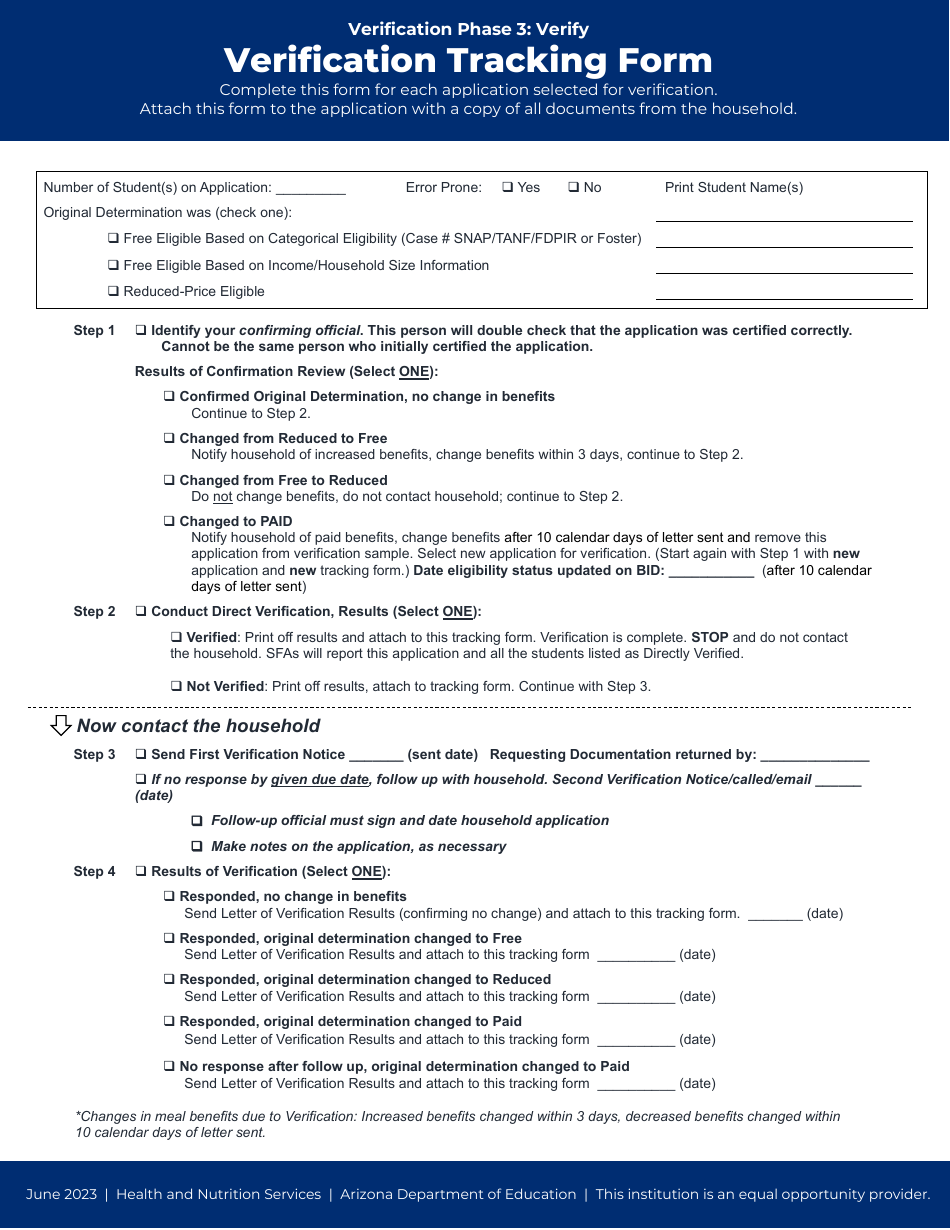 Arizona Verification Tracking Form Download Printable PDF 2019 — 2025 ...