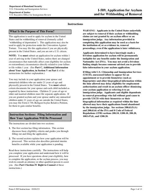Download Instructions for USCIS Form I-589 Application for Asylum and ...