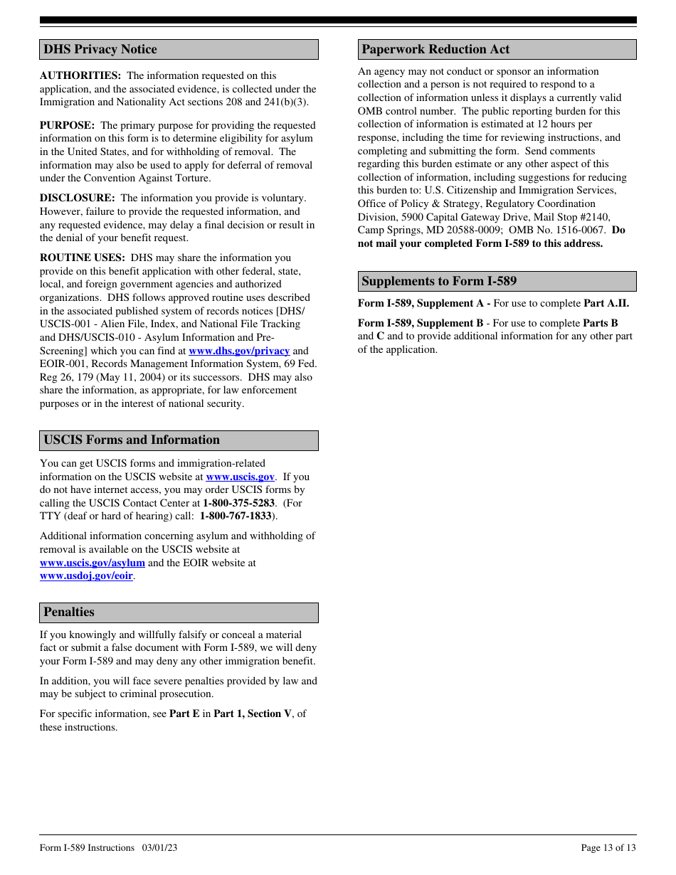 Download Instructions for USCIS Form I-589 Application for Asylum and ...