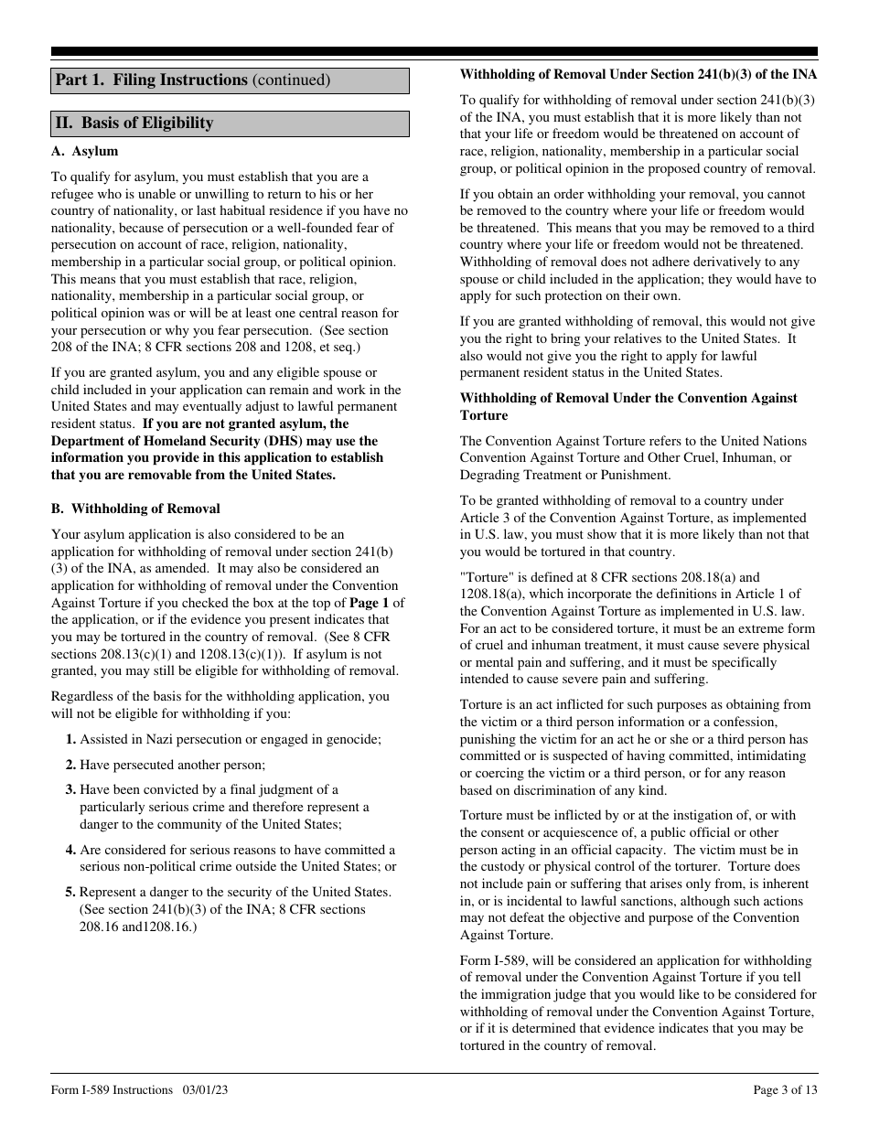 Download Instructions for USCIS Form I-589 Application for Asylum and ...