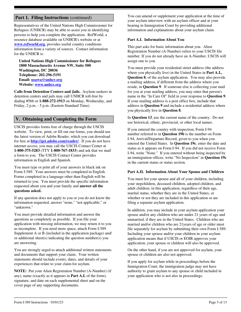 Download Instructions for USCIS Form I-589 Application for Asylum and ...