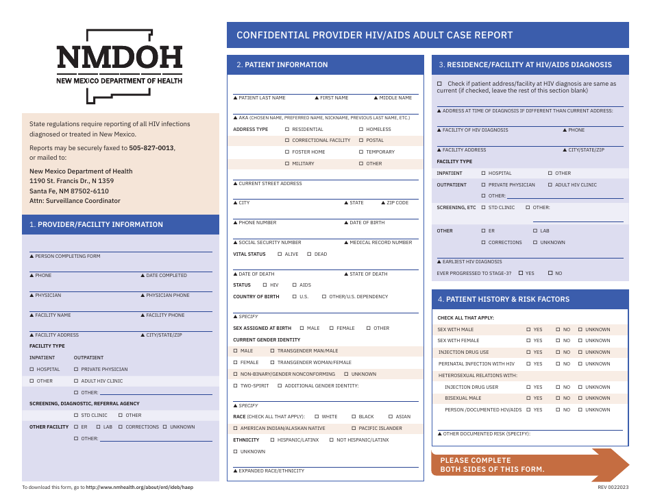 New Mexico Confidential Provider HIV/AIDS Adult Case Report - Fill Out ...