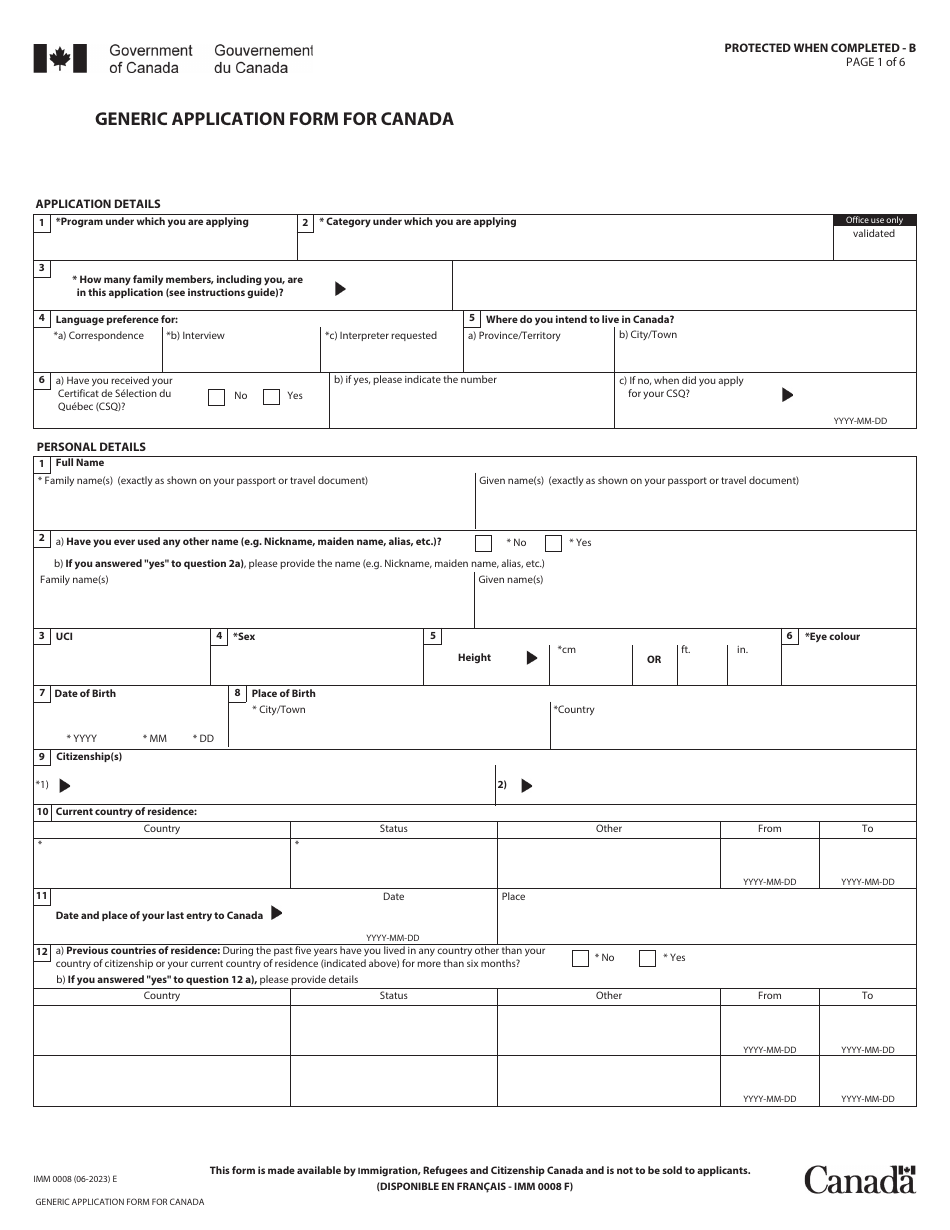 Form IMM0008 Download Fillable PDF Generic Application Form for Canada ...