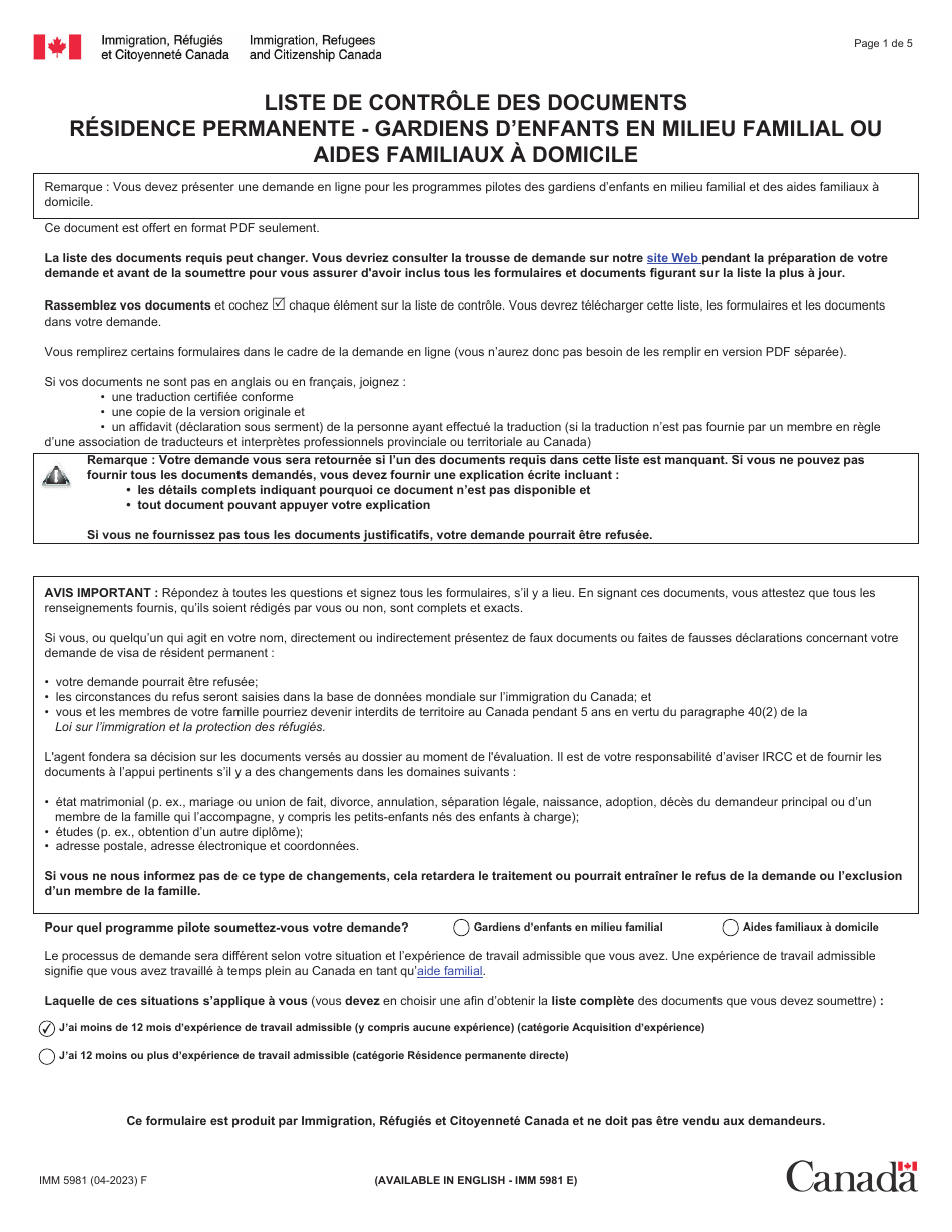 Forme IMM5981 - Fill Out, Sign Online and Download Fillable PDF, Canada ...