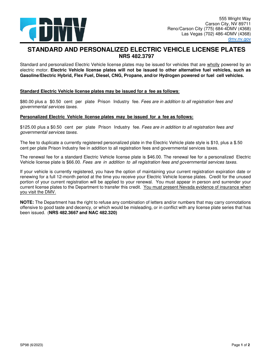 Form SP98 Download Fillable PDF or Fill Online Standard and ...