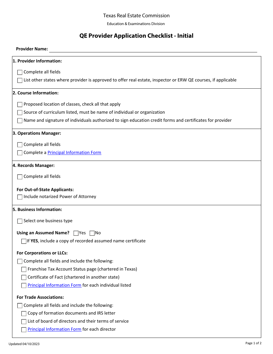 Texas Qe Provider Application Checklist - Initial - Fill Out, Sign ...