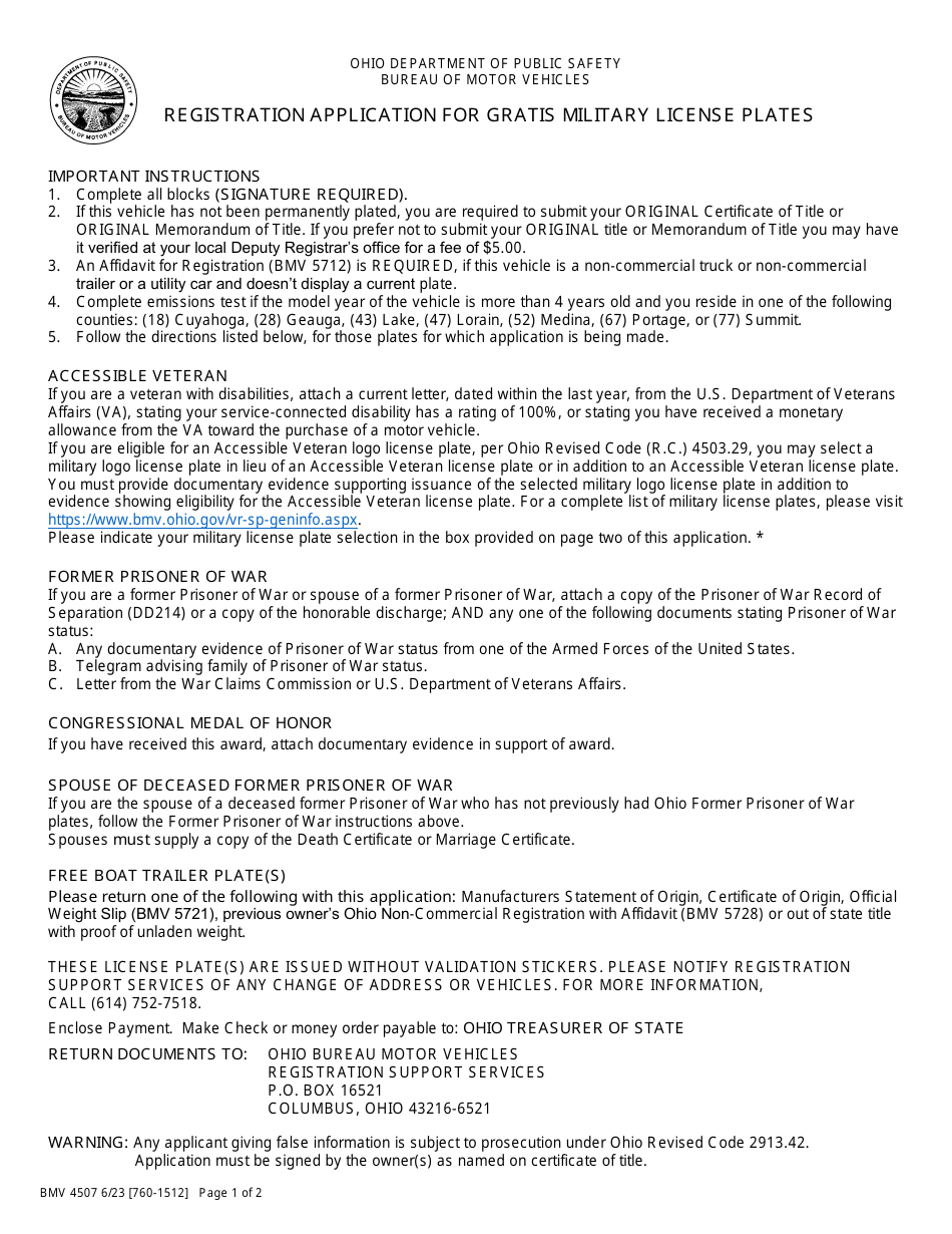 Form BMV4507 Download Printable PDF or Fill Online Registration ...