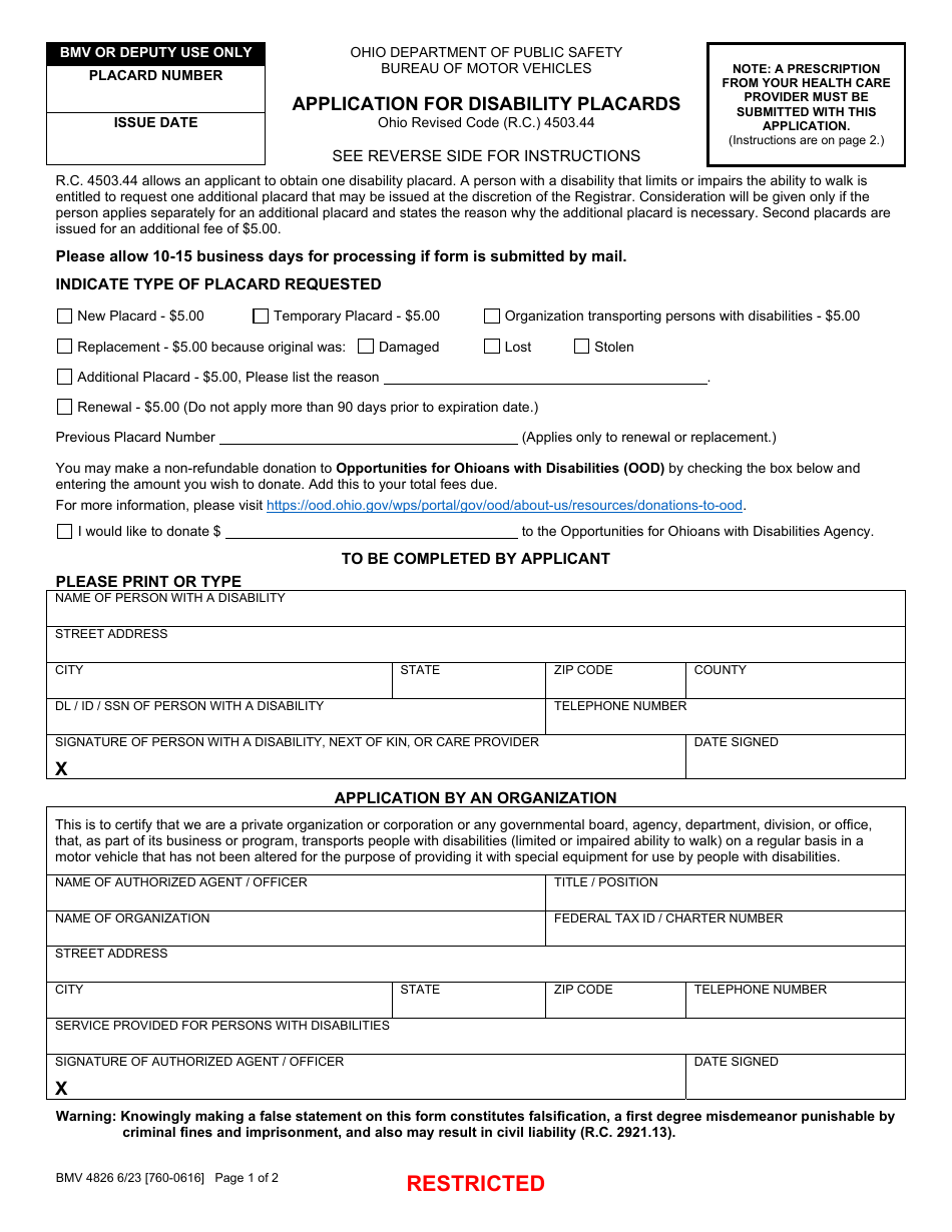 Form BMV4826 - Fill Out, Sign Online and Download Fillable PDF, Ohio ...