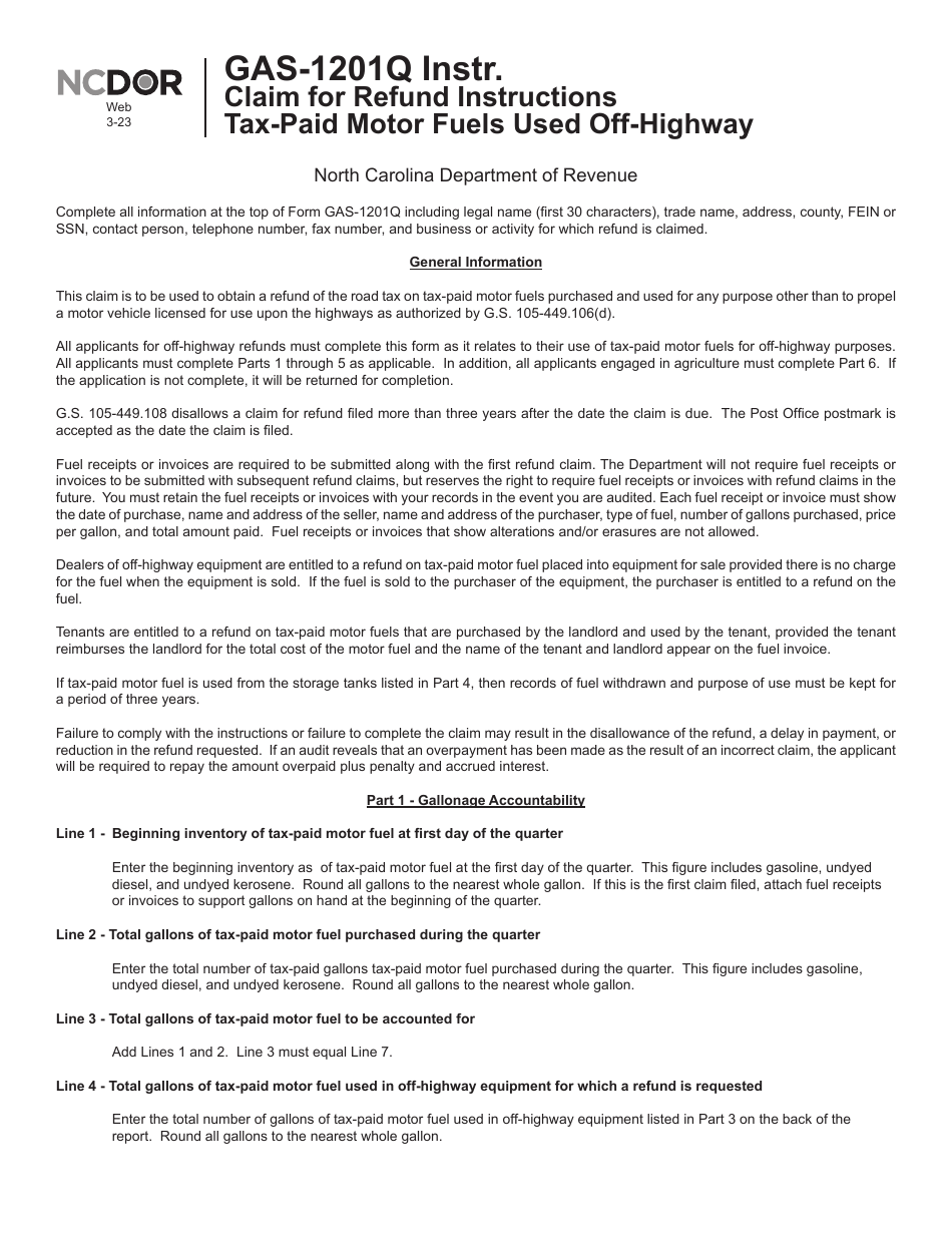 Download Instructions for Form GAS-1201Q Motor Fuels Claim for Refund ...