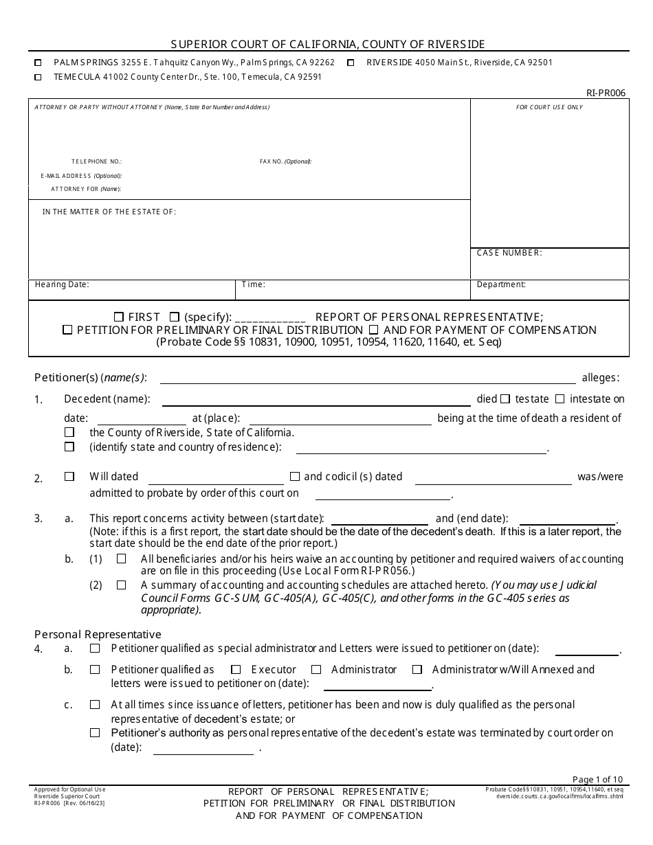 Form RI-PR006 Download Fillable PDF or Fill Online Report of Personal ...