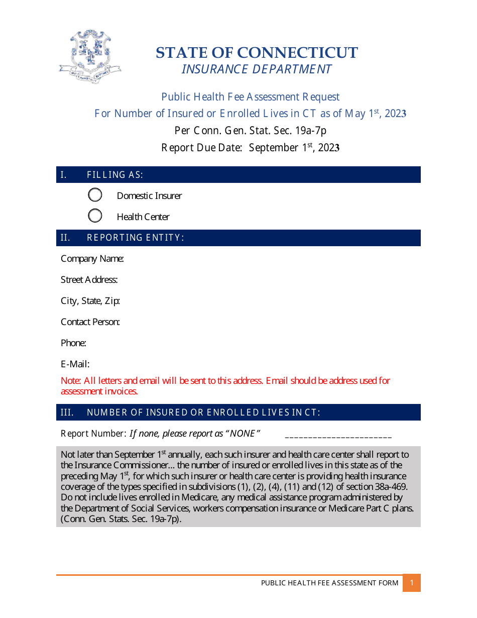 2023 Connecticut Public Health Fee Assessment Request Download Fillable ...
