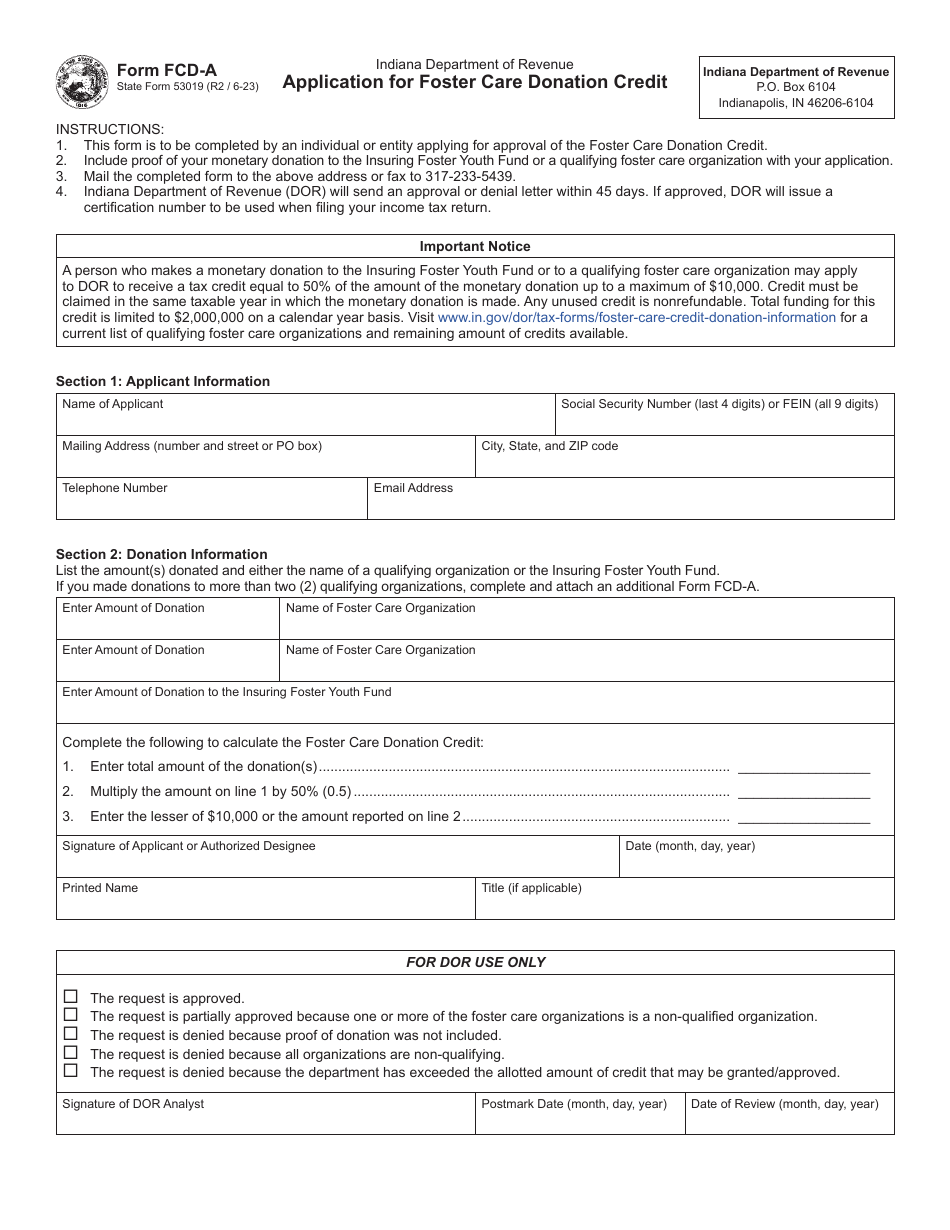 State Form 53019 (FCD-A) - Fill Out, Sign Online and Download Fillable ...